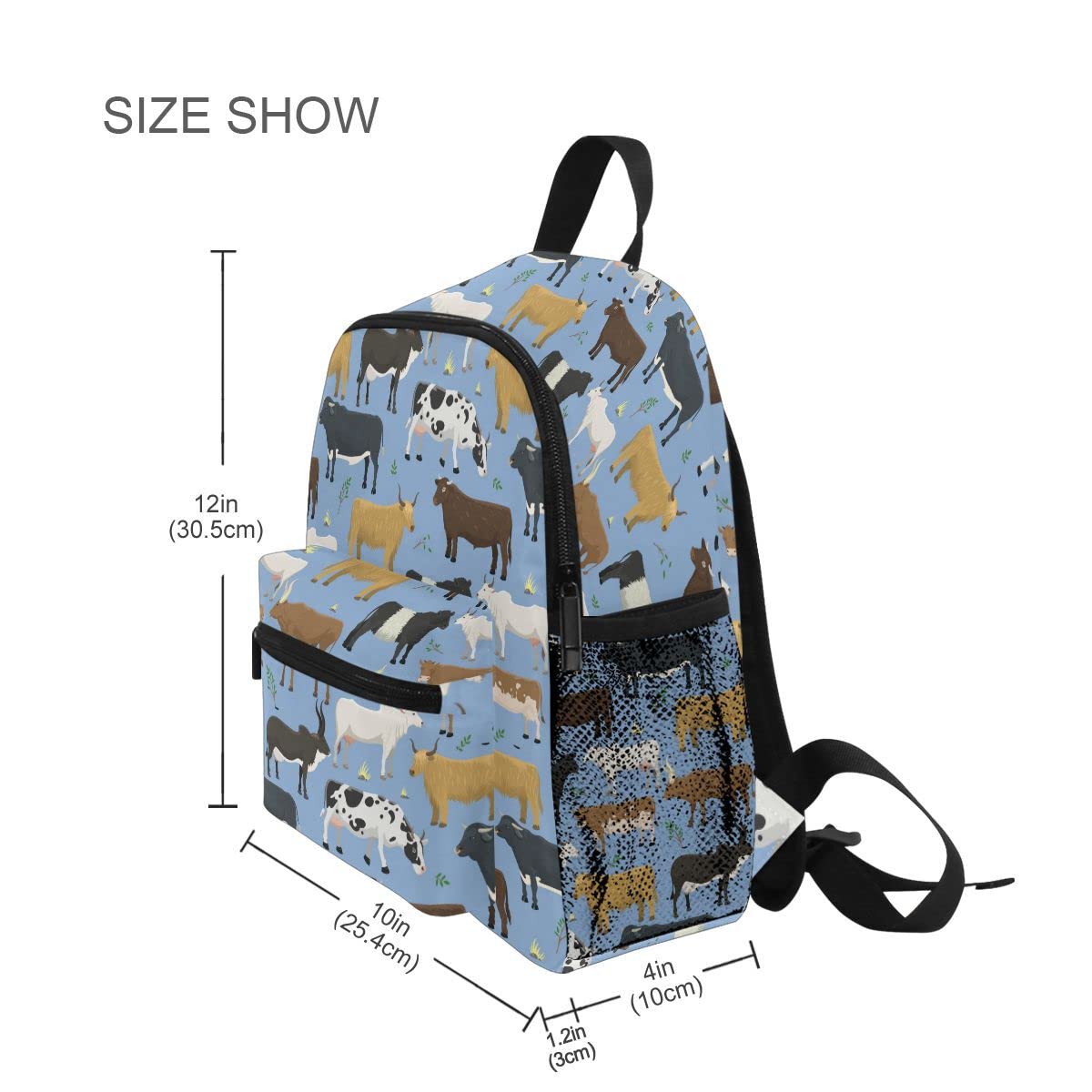 Fisyme Toddler Backpack Cows Farm Animal School Bag Kids Backpacks for Kindergarten Preschool Nursery Girls Boys, M