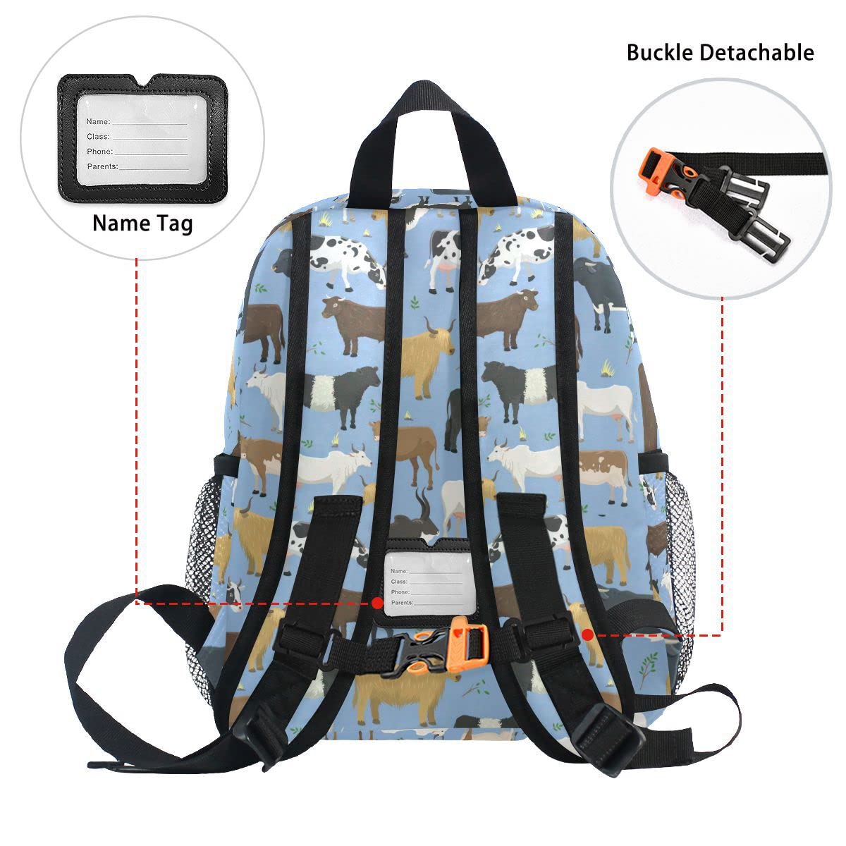 Fisyme Toddler Backpack Cows Farm Animal School Bag Kids Backpacks for Kindergarten Preschool Nursery Girls Boys, M