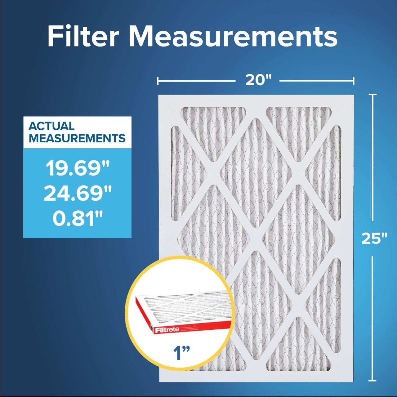 Filtrete 20x25x1, AC Furnace Air Filter, MPR 1000, Micro Allergen Defense, 2-Pack (exact dimensions 19.688 x 24.688 x 0.84)