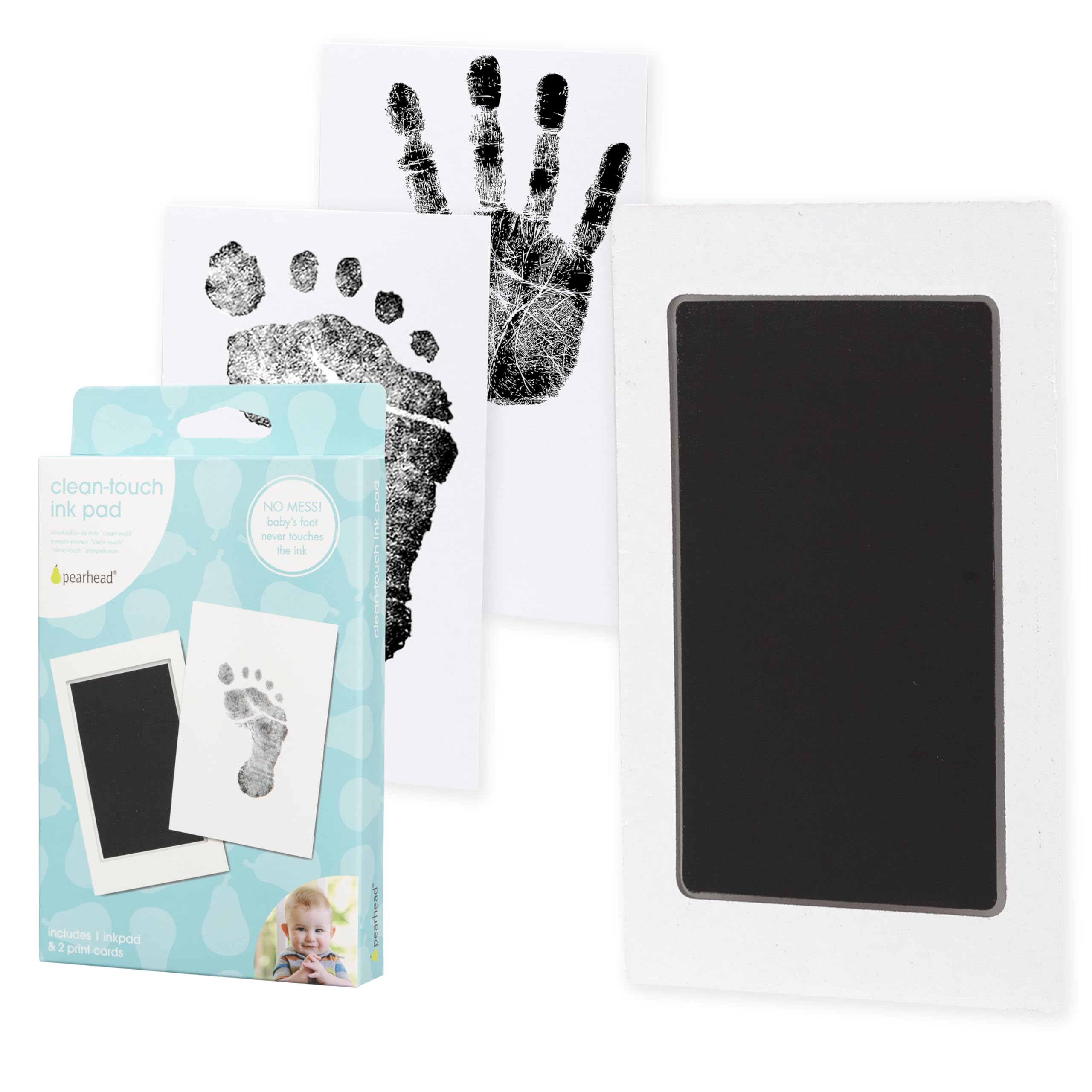 Pearhead Newborn Baby Handprint or Footprint Clean-Touch Ink Pad Kit, Baby Print, Newborn Keepsake, Black
