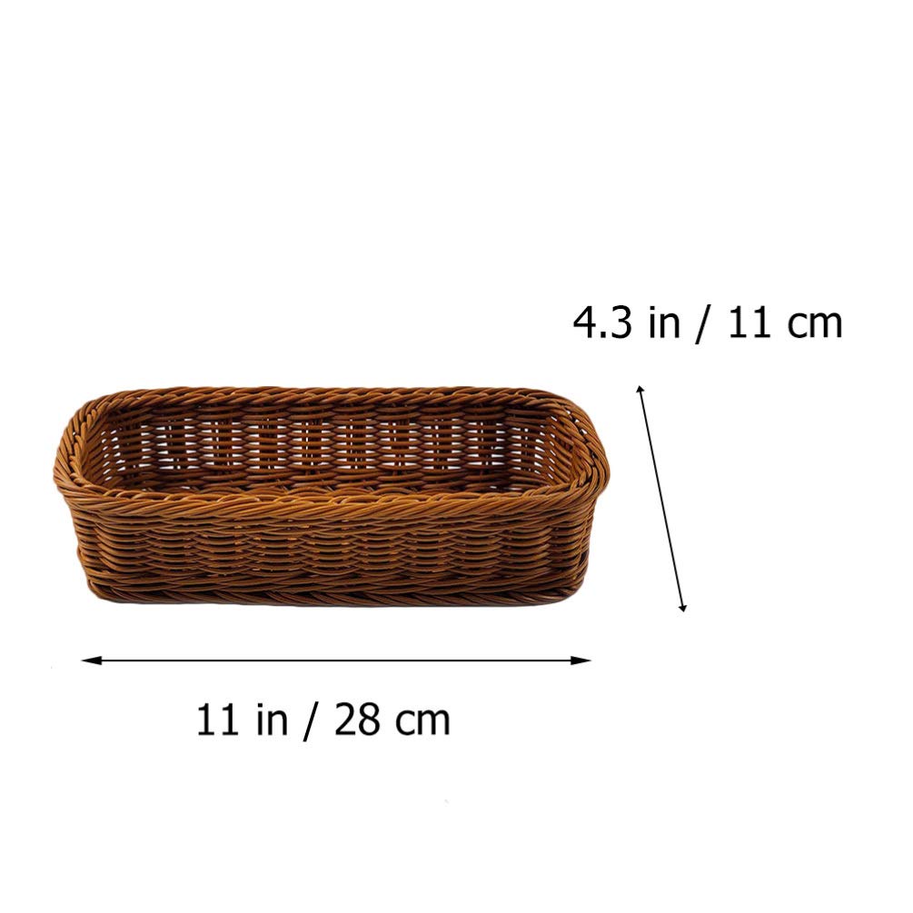 Cabilock Imitation Rattan Woven Flatware Basket Chopsticks Fork Storage Tray Kitchen Cutlery and Utensil Organizer Silverware Countertop Storage Container
