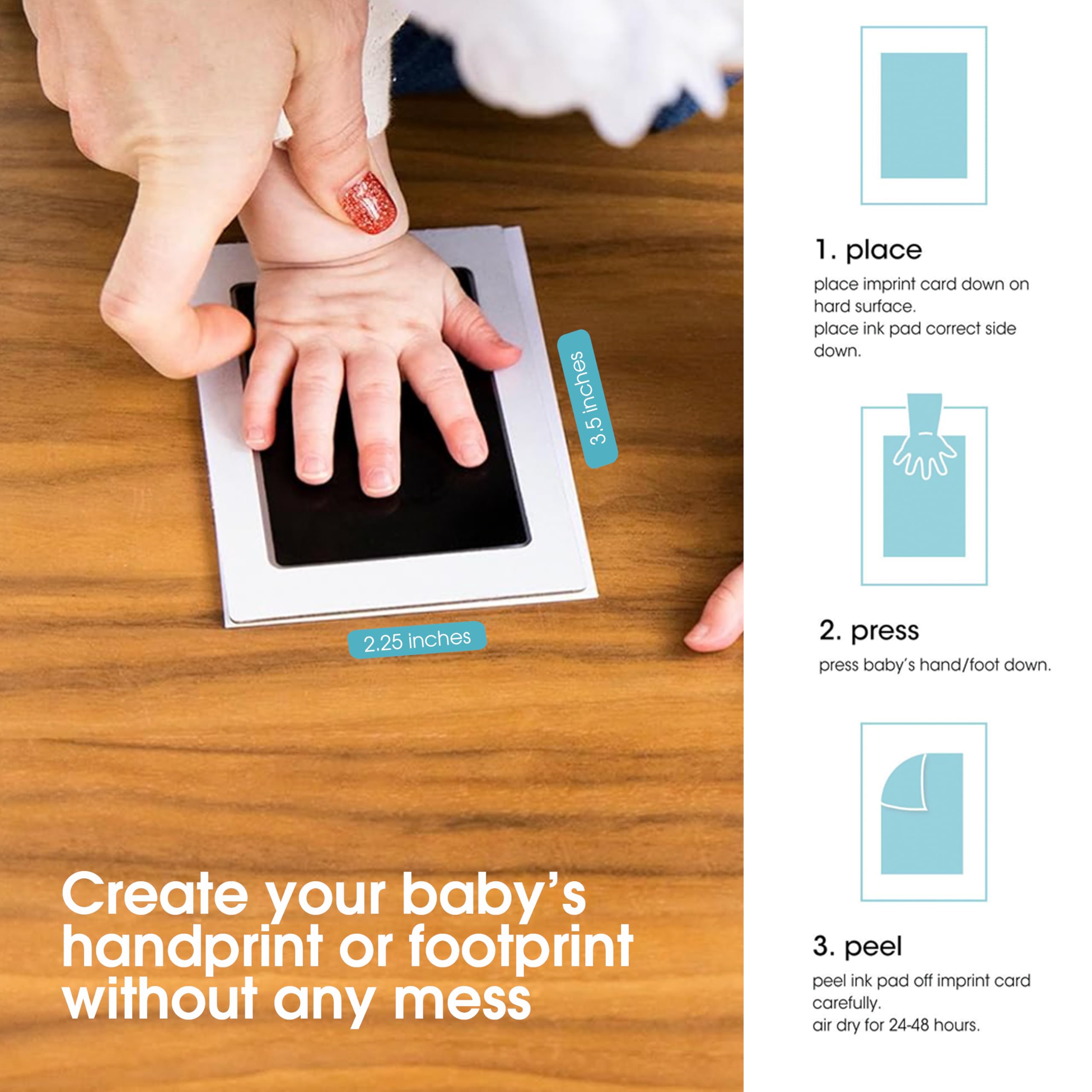 Pearhead Newborn Baby Handprint or Footprint Clean-Touch Ink Pad Kit, Baby Print, Newborn Keepsake, Black