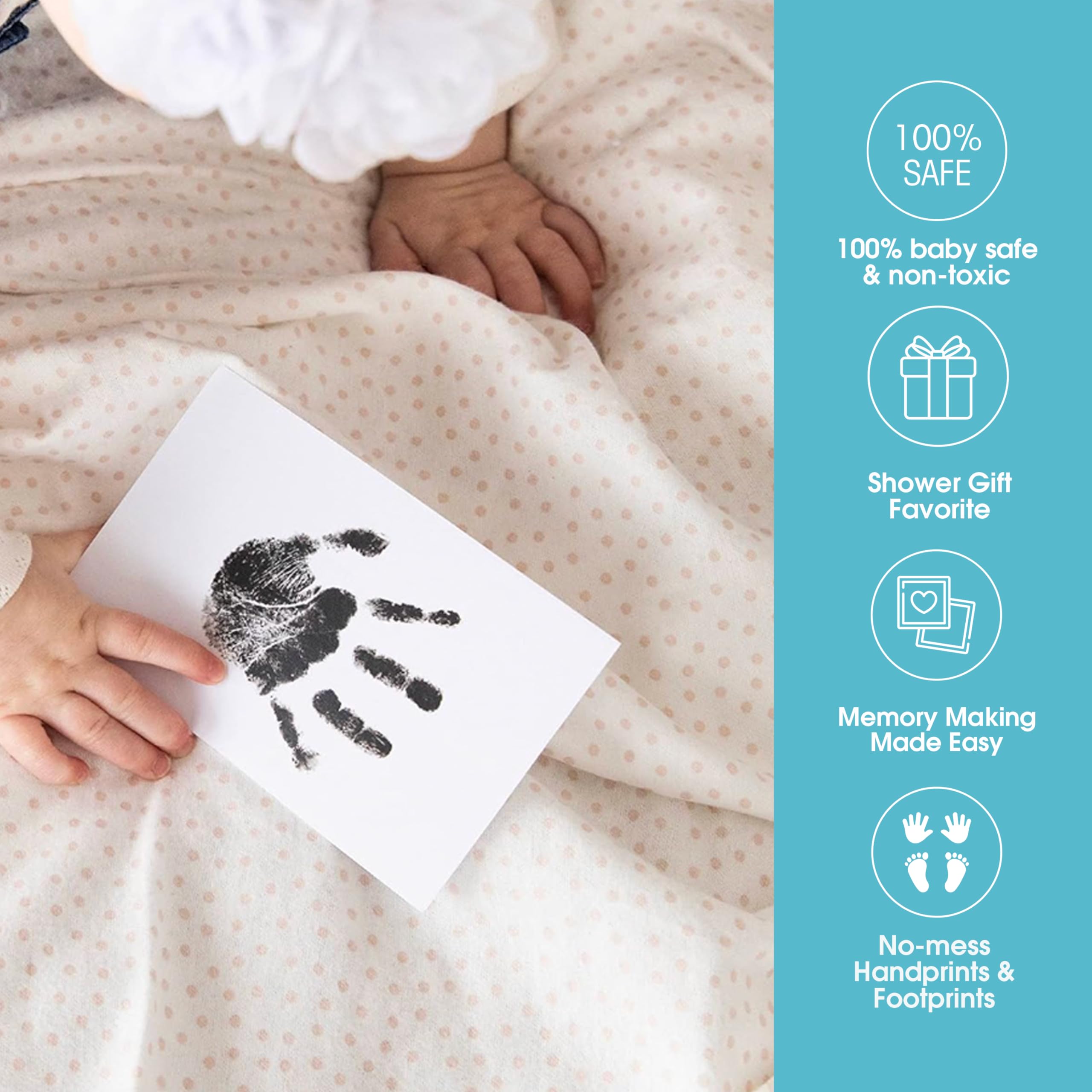 Pearhead Newborn Baby Handprint or Footprint Clean-Touch Ink Pad Kit, Baby Print, Newborn Keepsake, Black