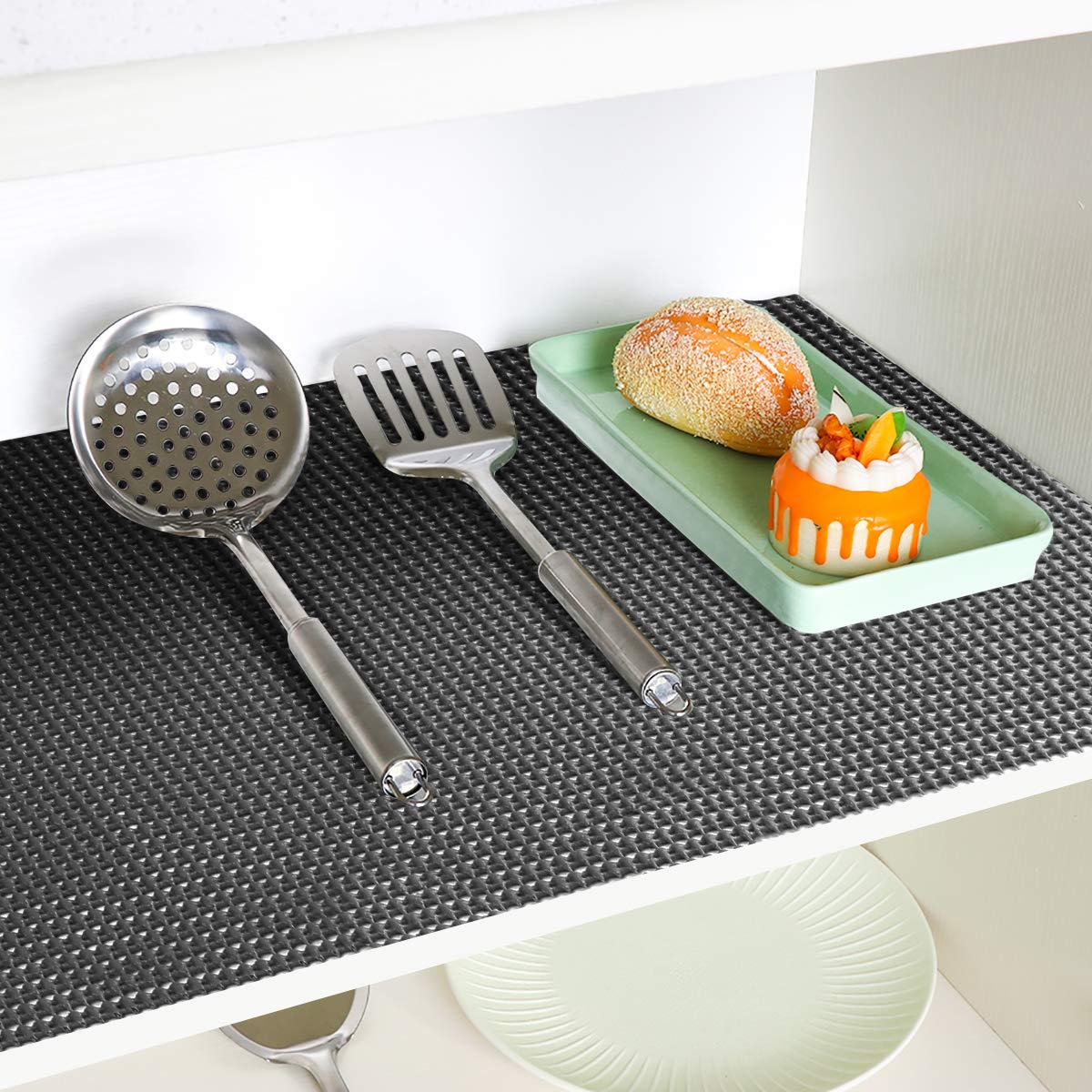 Drawer and Shelf Liner Non Adhesive 17.5 Inch x 10 FT Grip Liners for Kitchen Drawers Shelves Cabinets Black