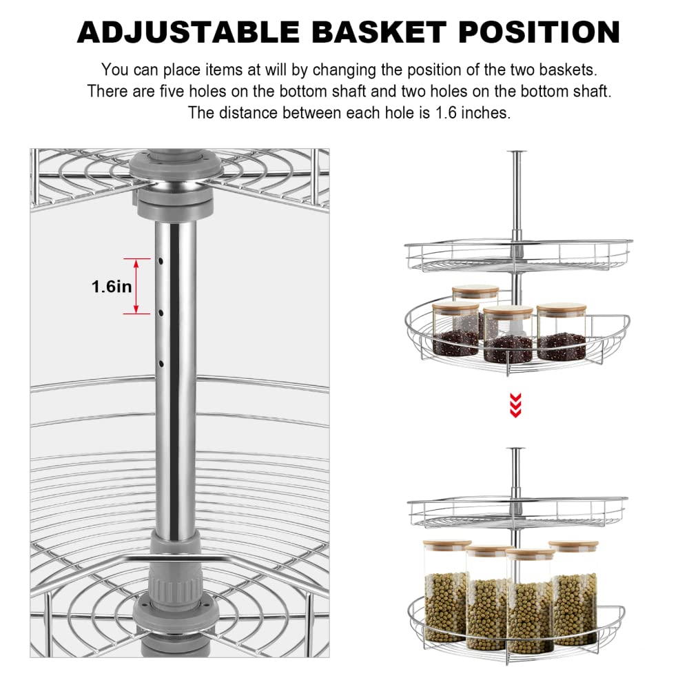 Kidney Chrome Lazy Susan,2 Tier Adjustable Kitchen Corner Cabinet Organizer 32" Blind Corner Shelf for Space Saving Corner Cabinet Blind Shelf