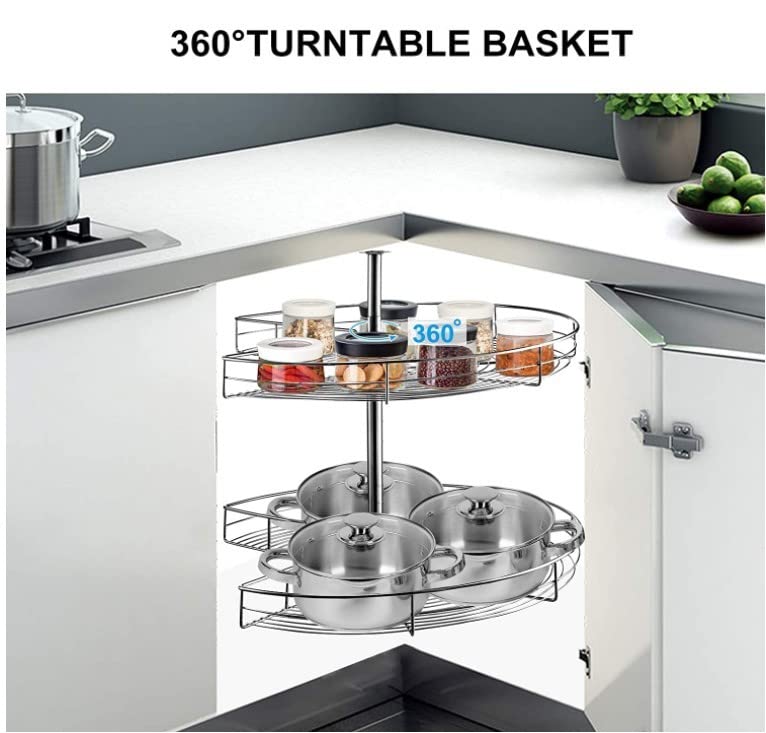 Kidney Chrome Lazy Susan,2 Tier Adjustable Kitchen Corner Cabinet Organizer 32" Blind Corner Shelf for Space Saving Corner Cabinet Blind Shelf