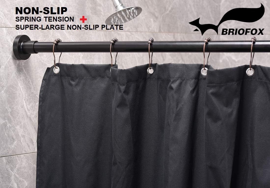 BRIOFOX Shower Curtain Rod 43-73 Inches Matte Black, Never Rust and Non-Fall Down Spring Tension Rod, Stainless Steel