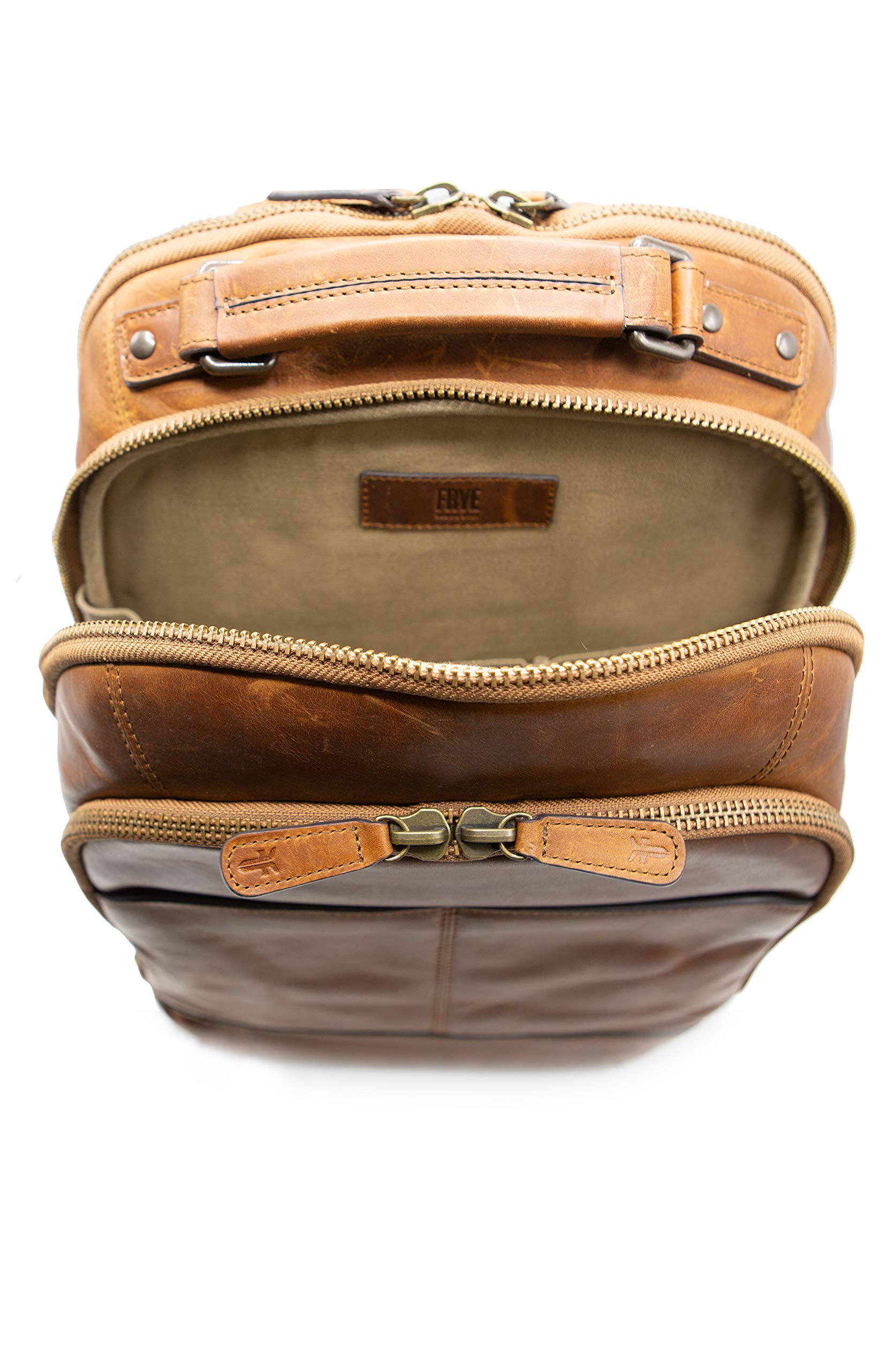 Frye mens Logan Multi Zip Backpack, Cognac, One Size US