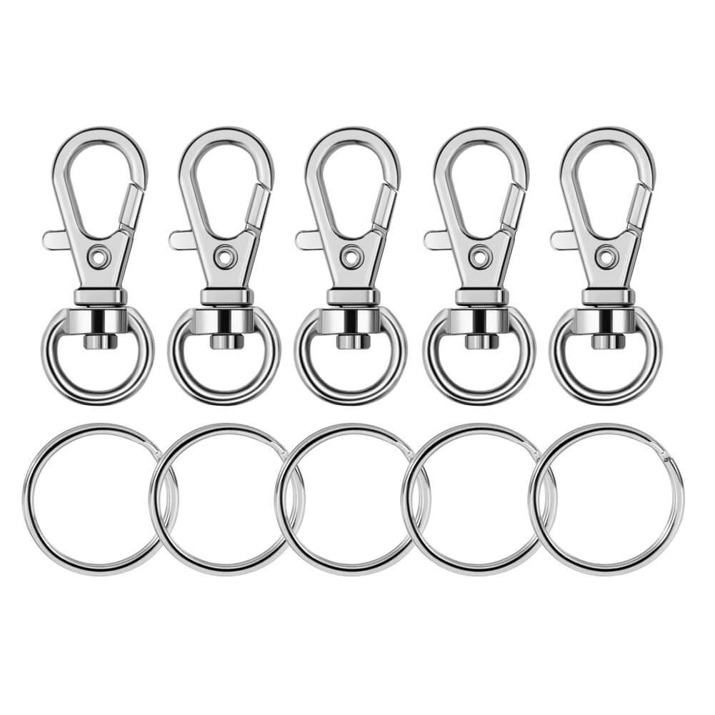 Paxcoo 100 Pcs Metal Swivel Lanyard Snap Hook with Key Rings (Silver)