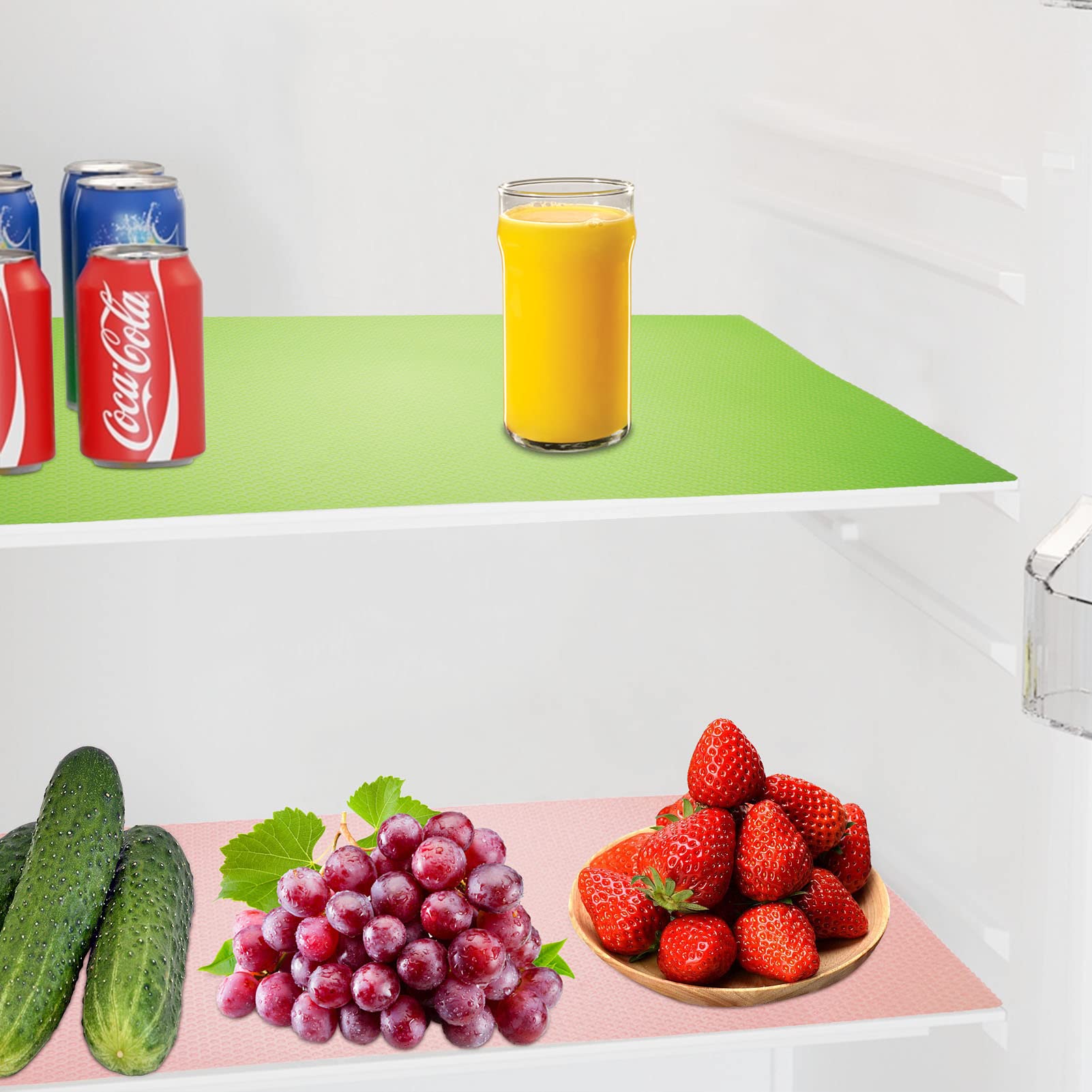 Refrigerator Liners Fridge Mats Pads 8 Pack Washable Waterproof Drawer Table Shelf Liner Mat with 2 Cleaning Cloths(3 Green + 3 Pink + 2 Blue)