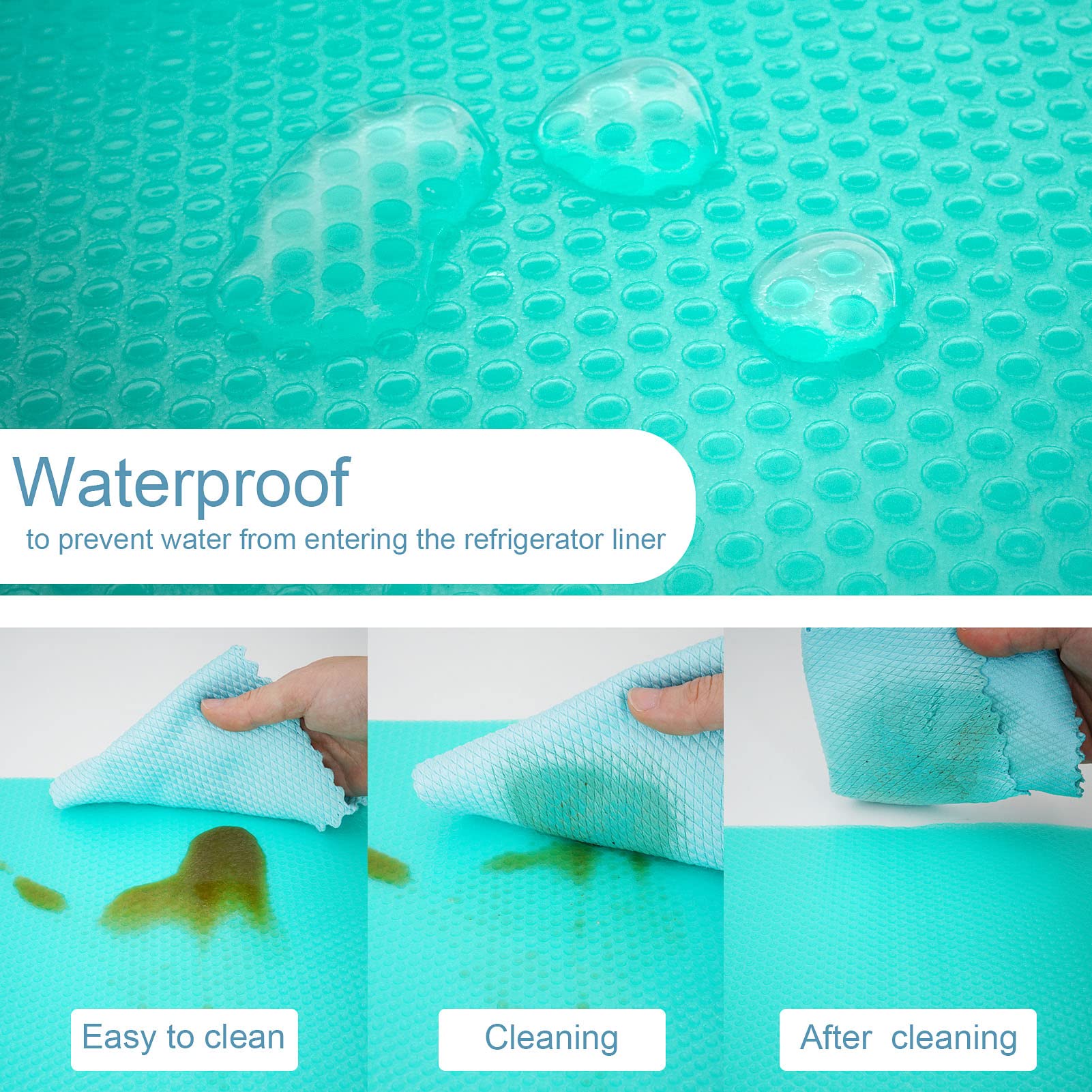 Refrigerator Liners Fridge Mats Pads 8 Pack Washable Waterproof Drawer Table Shelf Liner Mat with 2 Cleaning Cloths(3 Green + 3 Pink + 2 Blue)