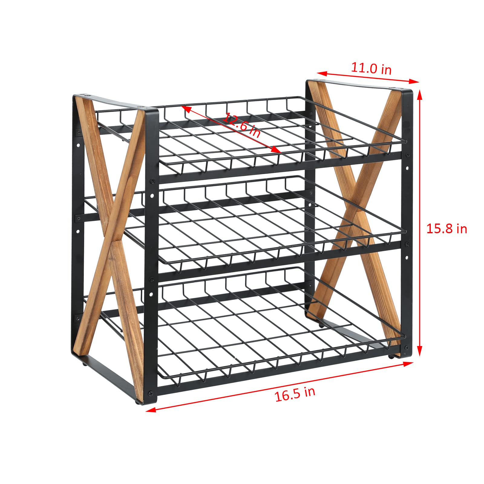 Stackable Can Rack Organizer, 3 Tier Stacking Can Storage Dispenser Wood Holder for Storing Canned Pantry Kitchen Cabinet or Countertop, for 36 Cans, Black