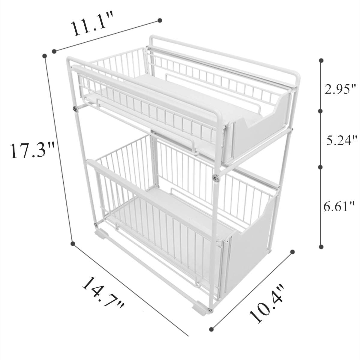 KirinRen Stackable 2-Tie Under Sink Cabinets Organizer With Sliding Storage Drawer, Pull Out Cabinets Organizer Shelf, Sliding Basket Organizer Drawer For Kitchen, Bathroom, Office (White)