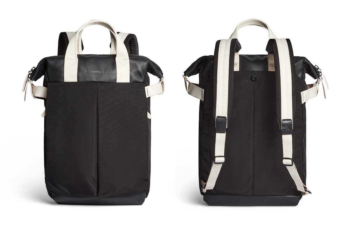 Bellroy Tokyo Totepack - Premium Edition (Convertible Leather Panel Fashion Backpack/Tote Bag, Fits 16β Laptop) - Black Sand