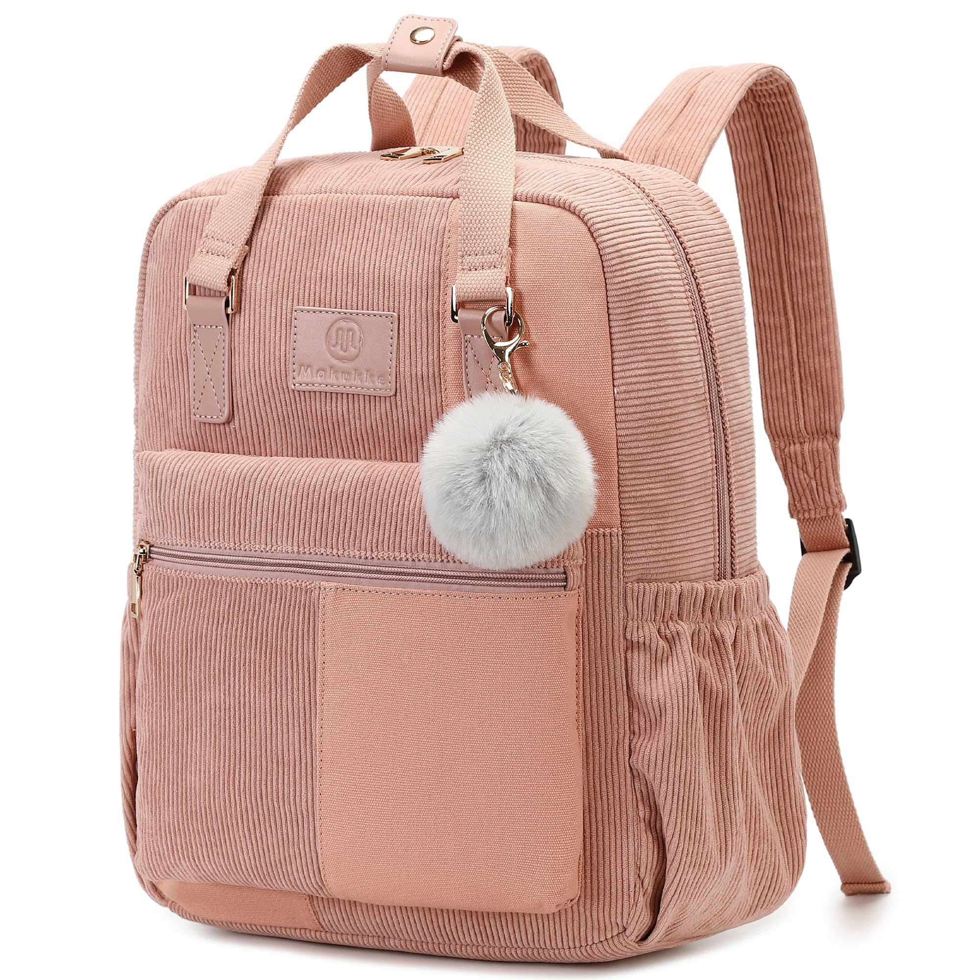 Makukke Corduroy School Backpacks for Women Men - Vintage School Bookbag Travel Laptop Backpack Casual Daypack for College (Beige)