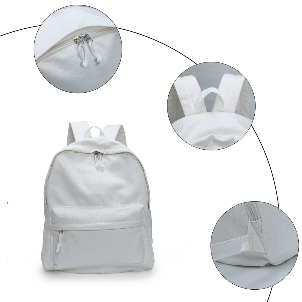 Zicac Unisex DIY Canvas Backpack Daypack Satchel Backpack(Natural White)