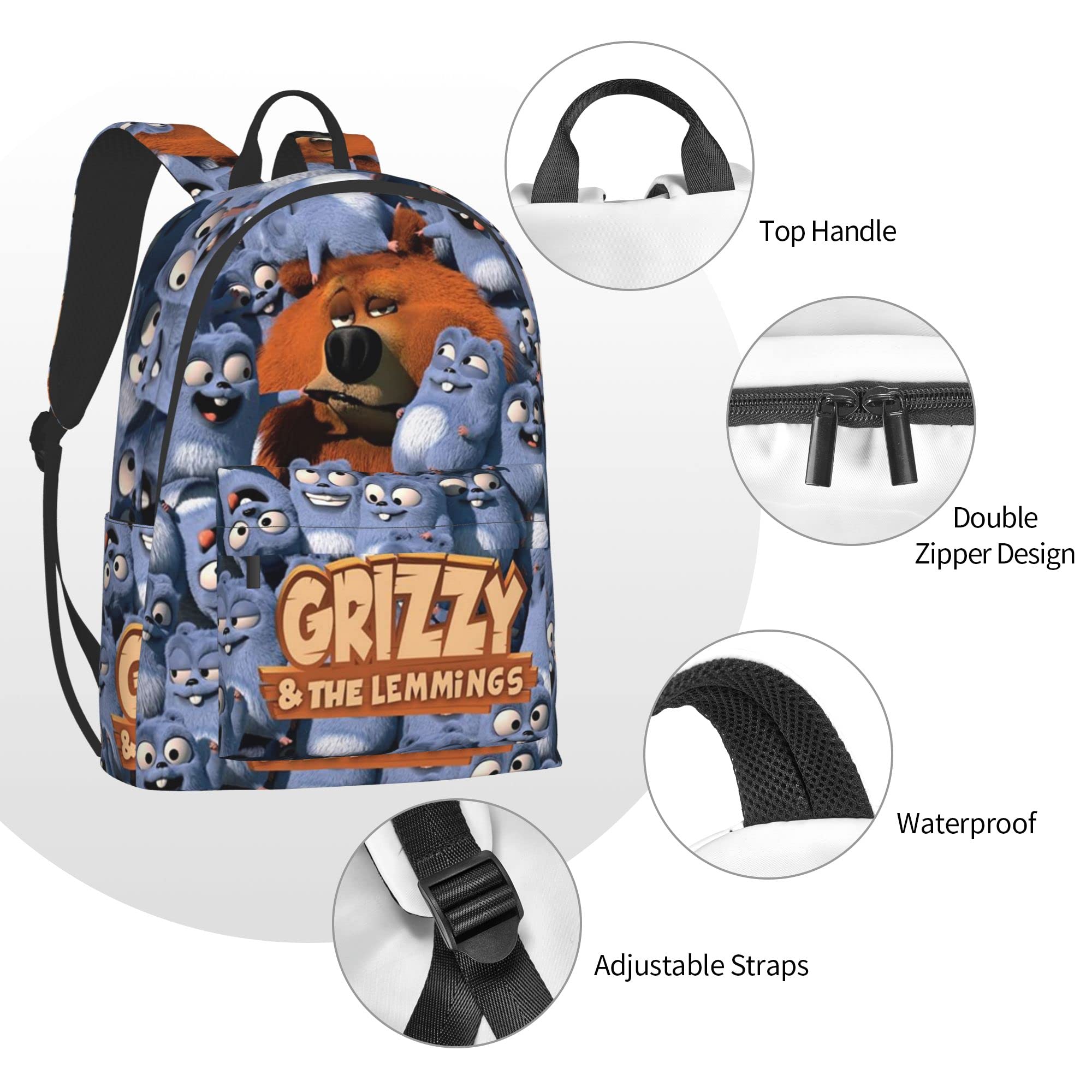 Grizzy and The Lemmings Backpack for Men Women Casual Daypack Travel Laptop Backpack Multifunction Bag 16 inch(style2)
