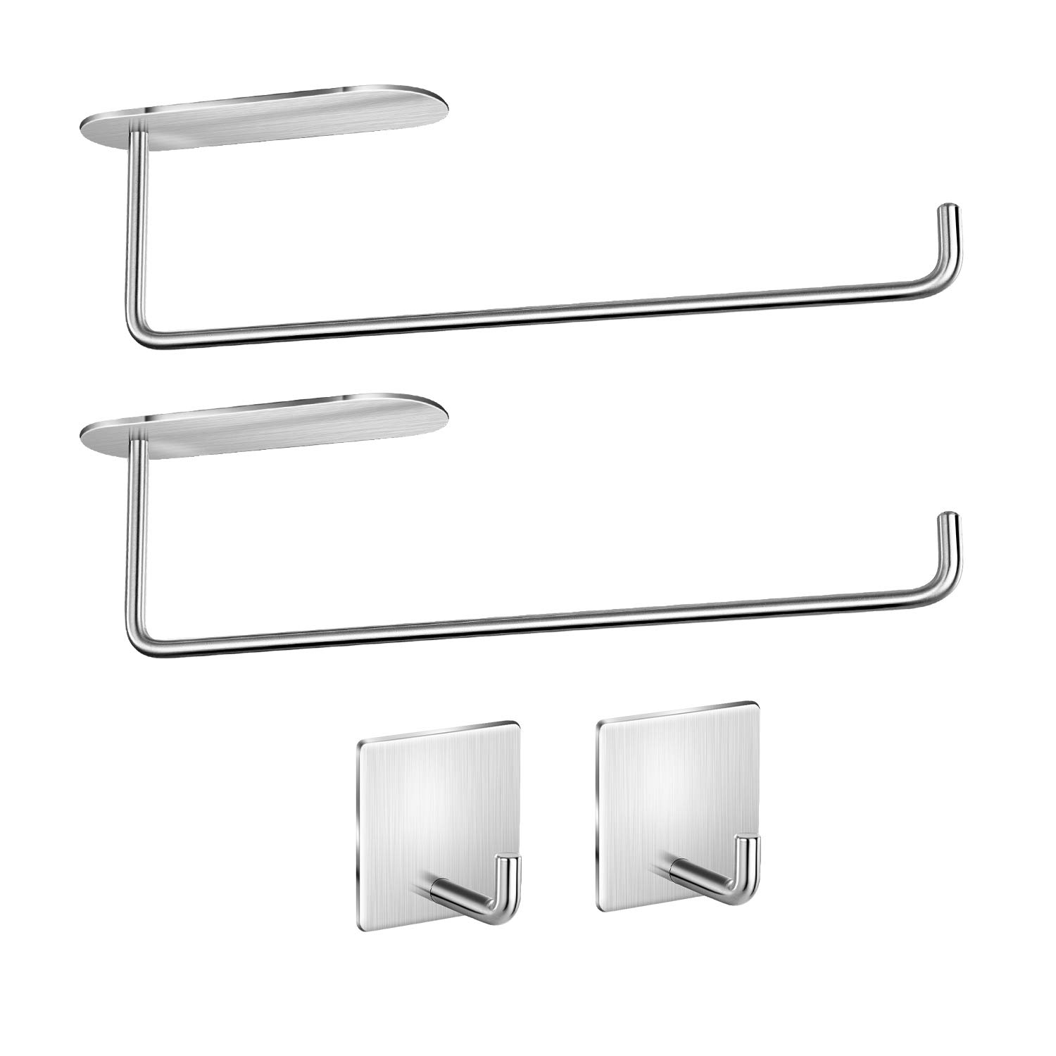 Paper Towel Holder - Self Adhesive Paper Towel Rack Under Cabinet Mount SUS304 Stainless Steel for Kitchen Bathroom Large Roll Paper, 4 Piece (Matte Black)