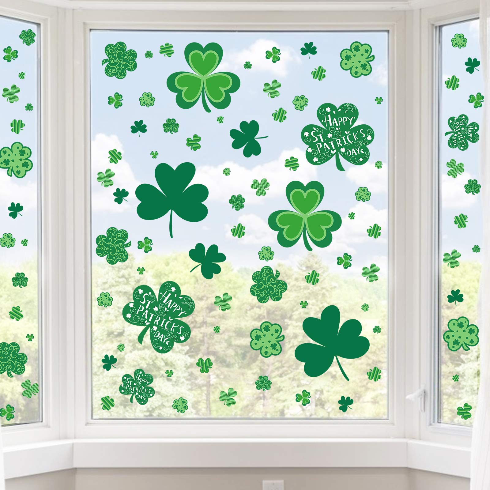 St Patricks Day Window Clings, Shamrock Stickers for St Patricks Day Decorations, 109 PCS Reusable Static Spring Window Clings Decor