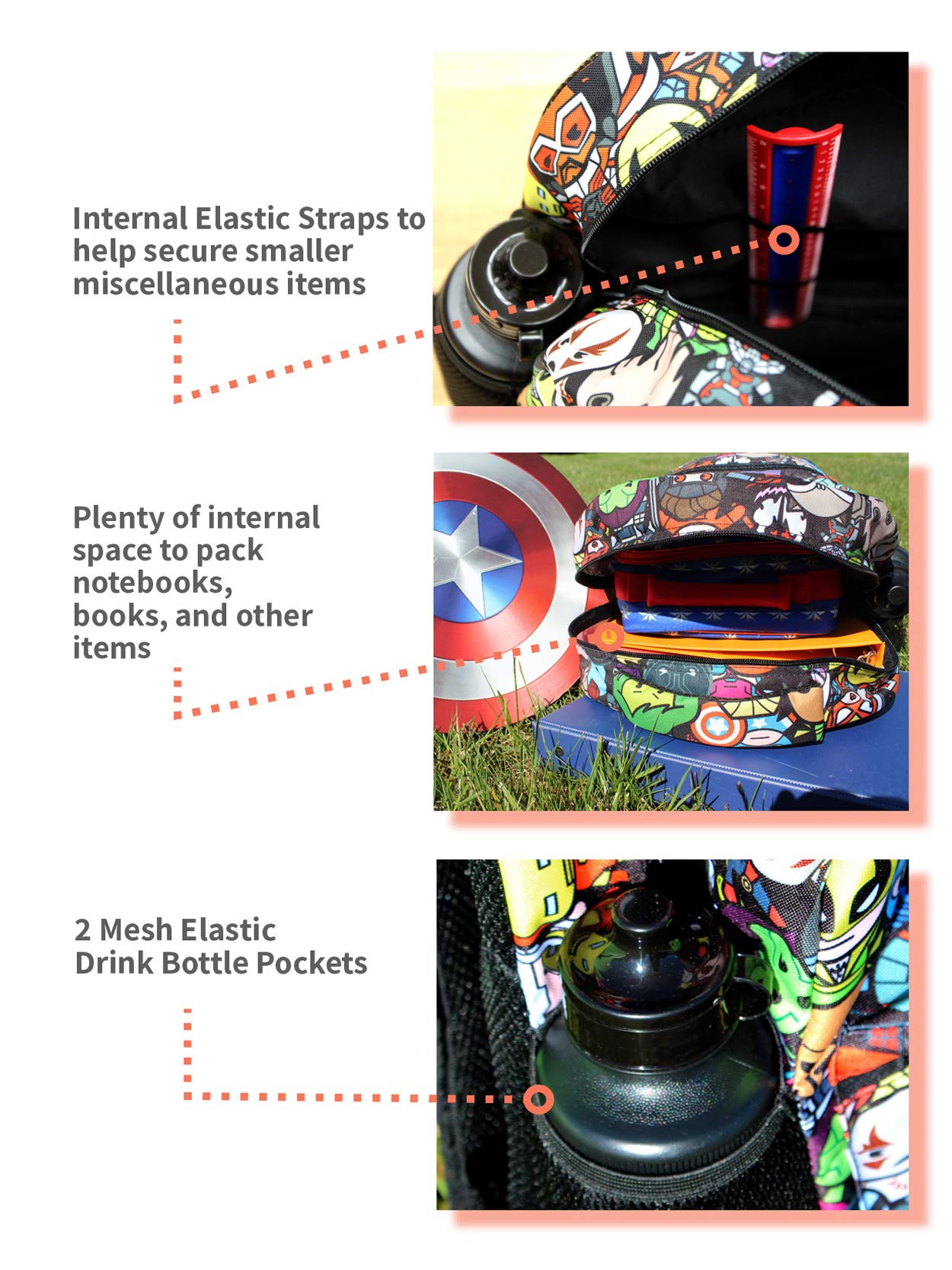 Marvel Kawaii Avengers Boys Girls 16" School Backpack (One Size, Black/Multi)