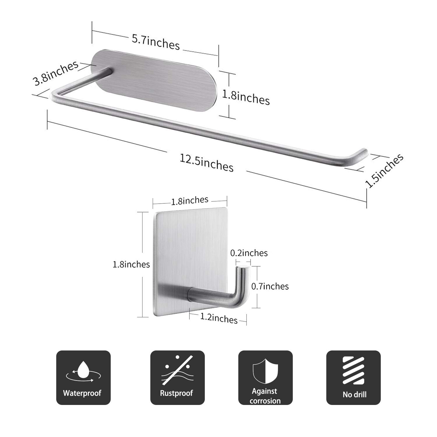 Paper Towel Holder - Self Adhesive Paper Towel Rack Under Cabinet Mount SUS304 Stainless Steel for Kitchen Bathroom Large Roll Paper, 4 Piece (Matte Black)