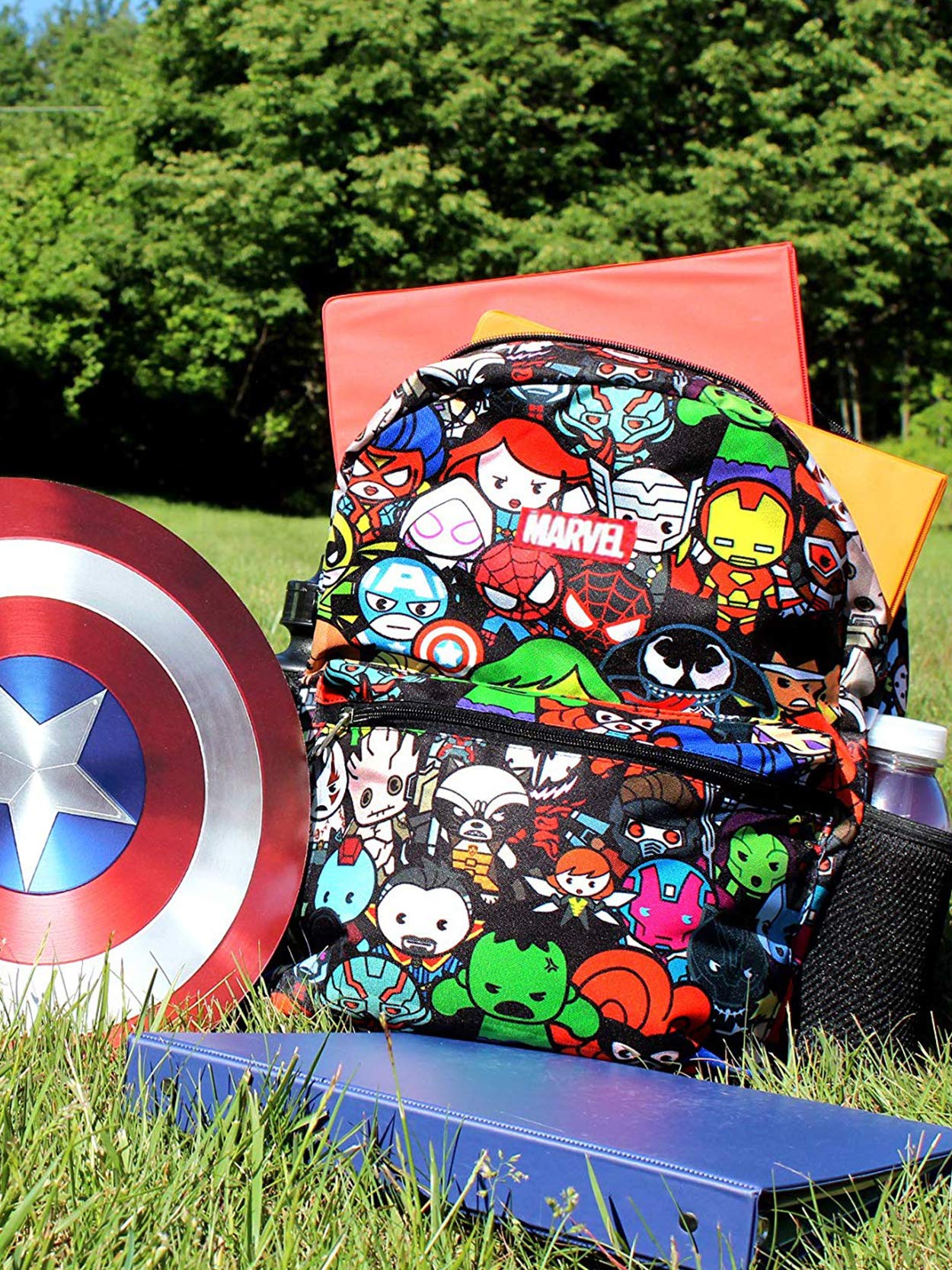 Marvel Kawaii Avengers Boys Girls 16" School Backpack (One Size, Black/Multi)