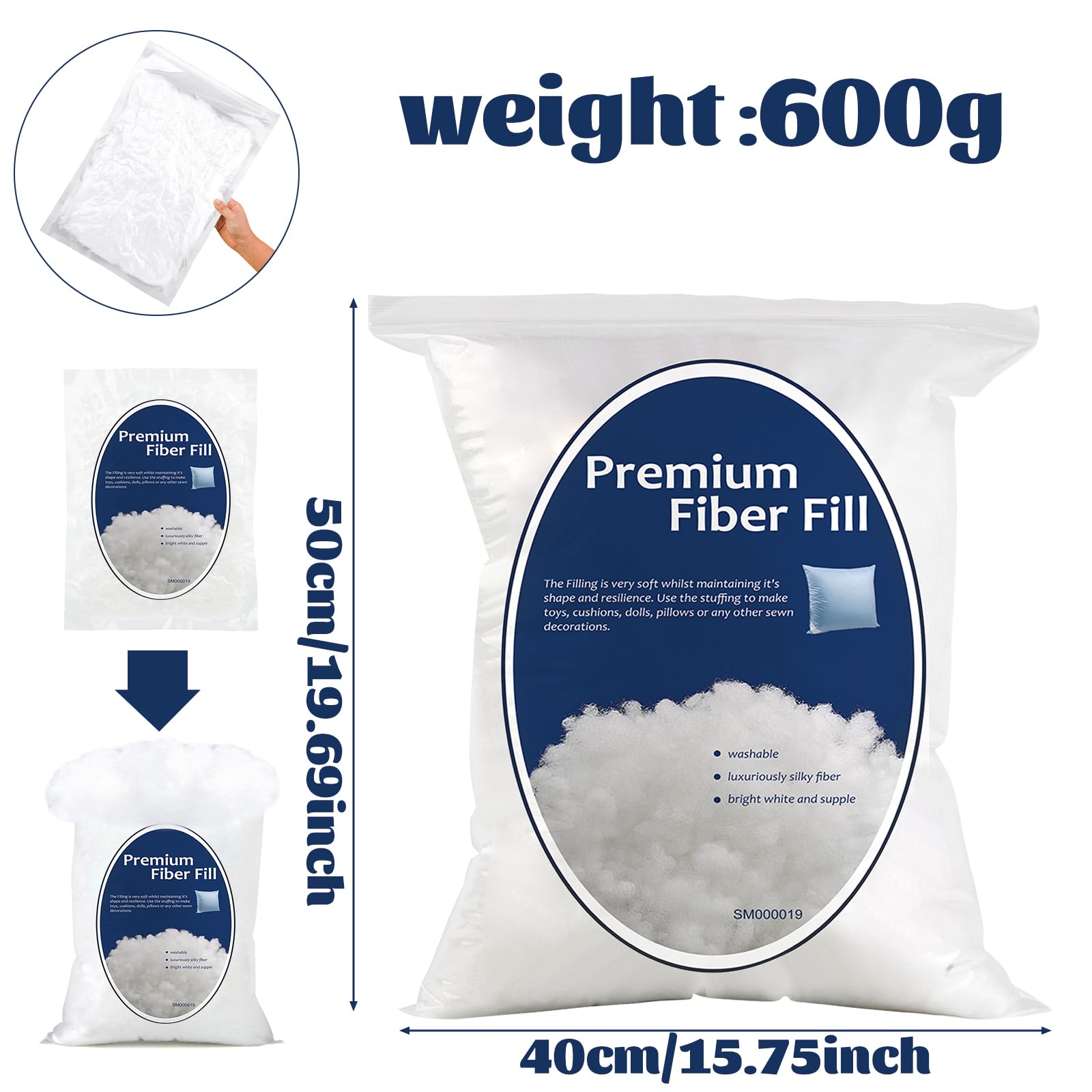 Bupete 600g/21oz Polyester Fiber Fill, Premium Fiber Fill Stuffing, Fluff Stuffing High Resilience Fill Fiber for Stuffed Animal Crafts, Pillow Stuffing, Cushion Stuffing
