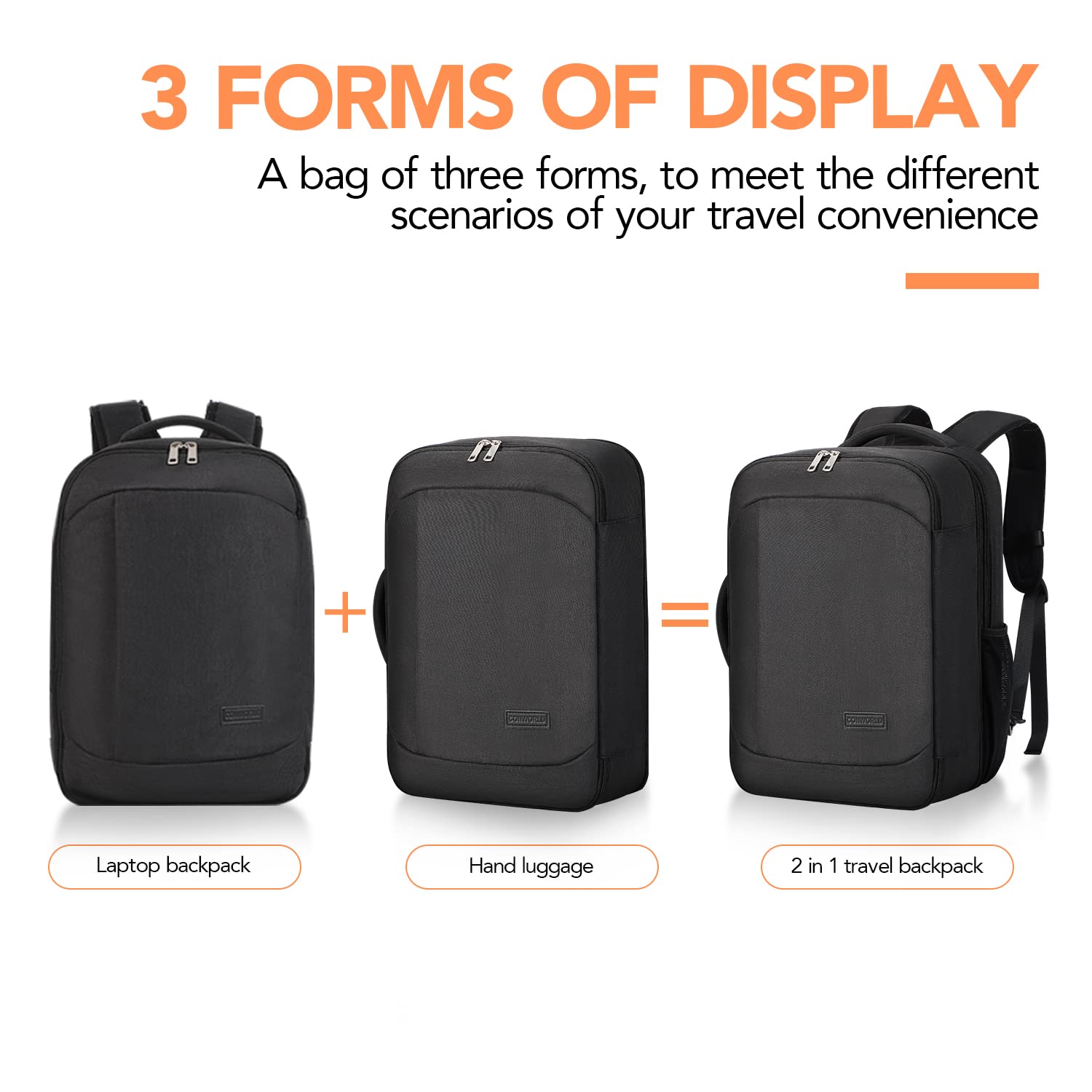 Conworld Travel Backpack 2 in 1, 40L Flight Approved Carry On Backpack for Men Women, Combination Carry on Backpack Lightweight Business Weekender Overnight Large Backpack