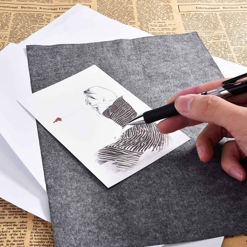 200 Sheets Carbon Paper Graphite Paper Black Carbon Transfer (8.5 x 11.5 inch) Tracing Papers with 5 PCS Embossing Styluses Dotting Tools for Wood Paper Canvas Craft