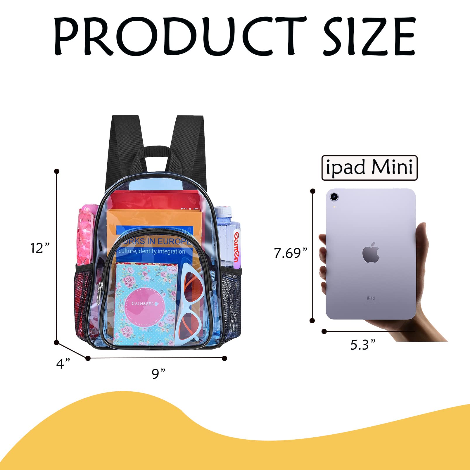 Slumou Mini Clear Backpack Stadium Approved for Women Men Heavy Duty See Through Transparent Pvc Backpacks for School Work Travel(Black)