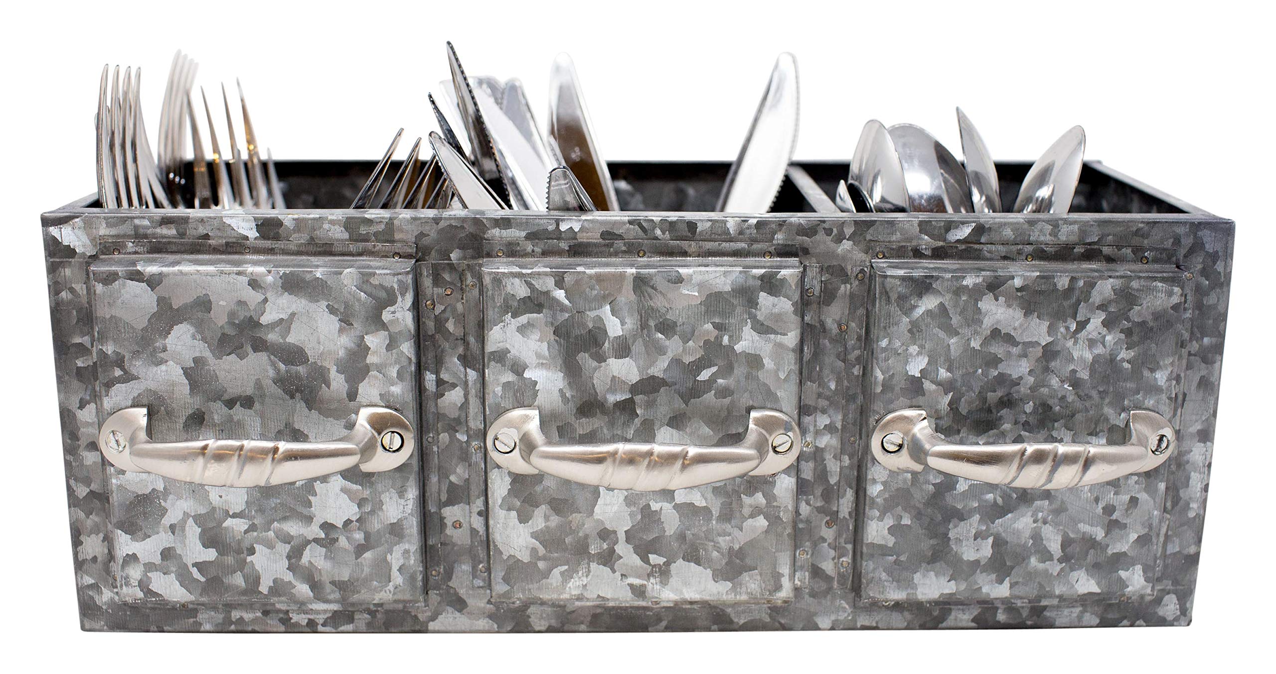 Boston Warehouse Drawer Handle Flatware Storage Caddy, 3 section, Galvanized