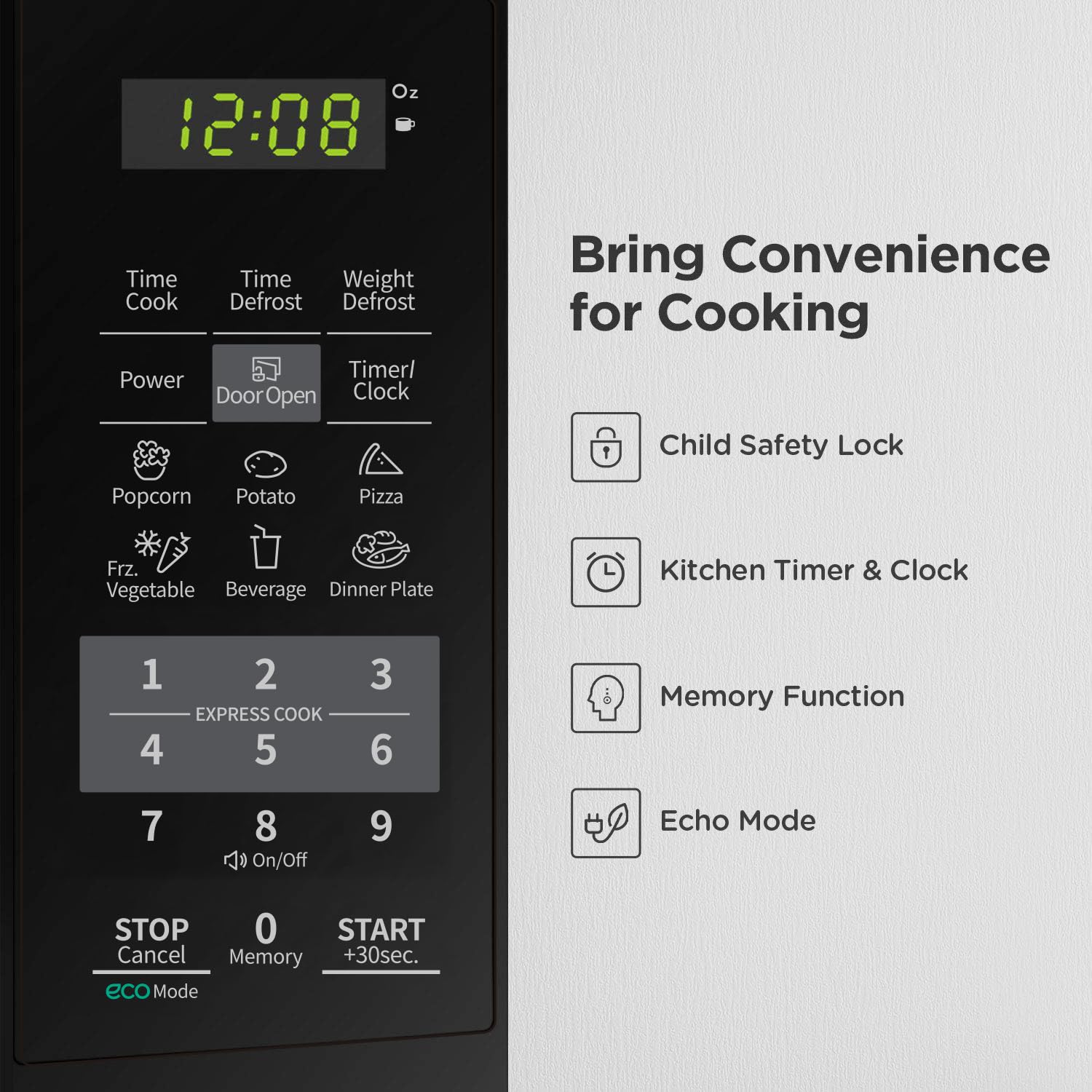 COMFEE' EM720CPL-PMB Countertop Microwave Oven with Sound On/Off, ECO Mode and Easy One-Touch Buttons, 0.7cu.ft, 700W, Black