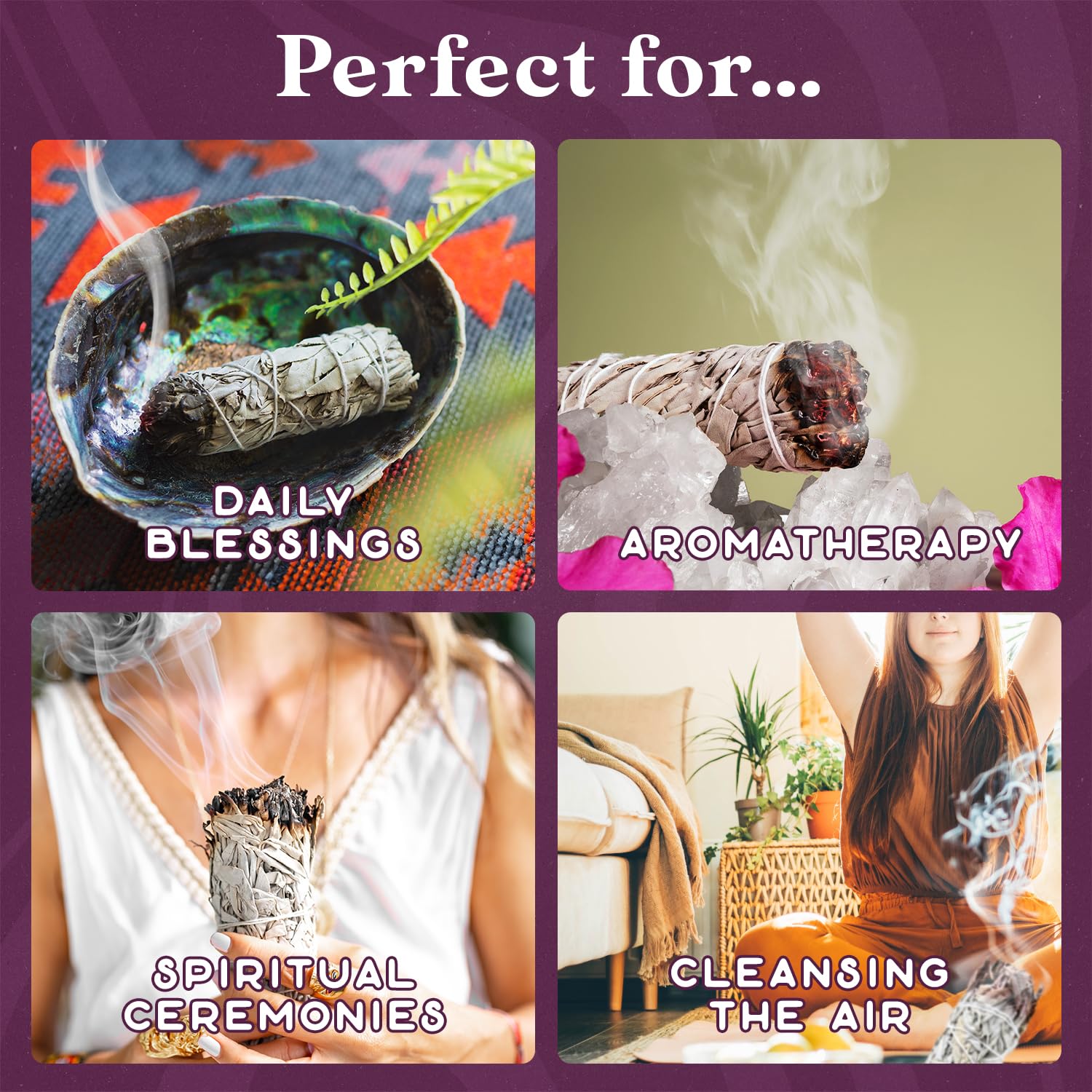 PURPLE CANYON White Sage Bundles - (3 Pack) - Sage Smudge Stick for Home Cleansing Incense Healing Meditation and California Smudge Sticks Rituals (4 Inch)