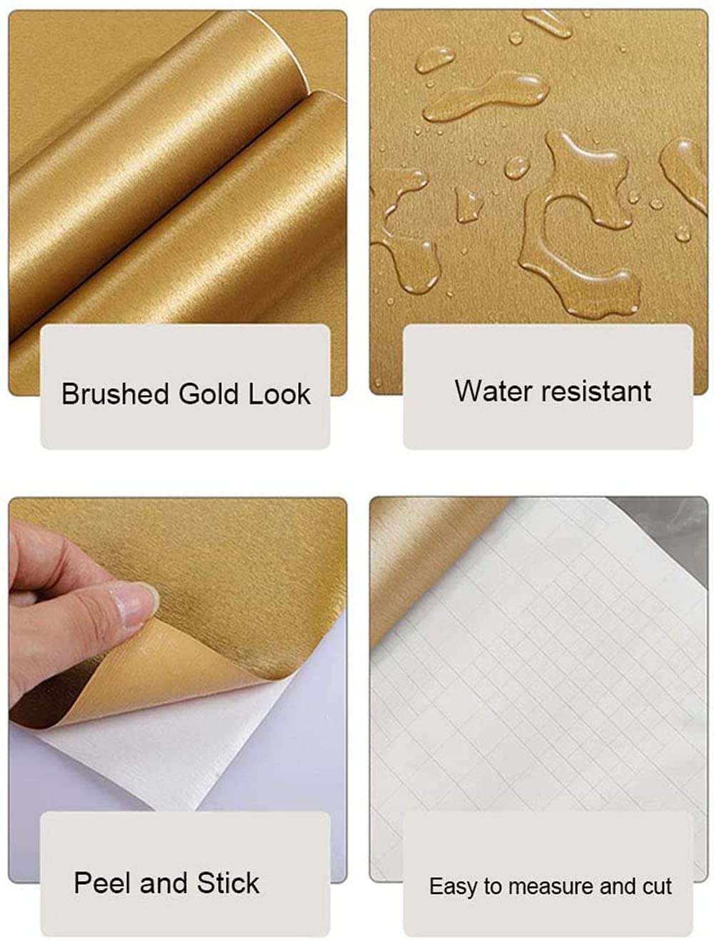 Self Adhesive Vinyl Brushed Metallic Gold Stainless Steel Contact Paper for Fridge Refrigerator Dishwasher Stove Kitchen Appliances 15.7x117 Inches