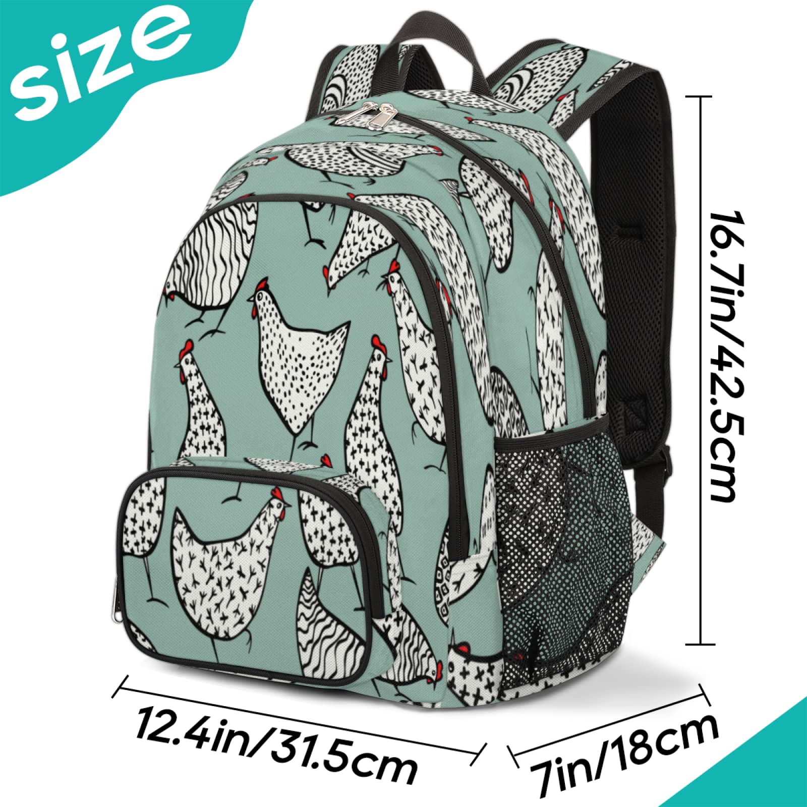 TropicalLife Abstract Chicken School Backpack for Men Women, Laptop Backpack Bookbag for Students College Business Travel with Chest Strap 16.7 Inch