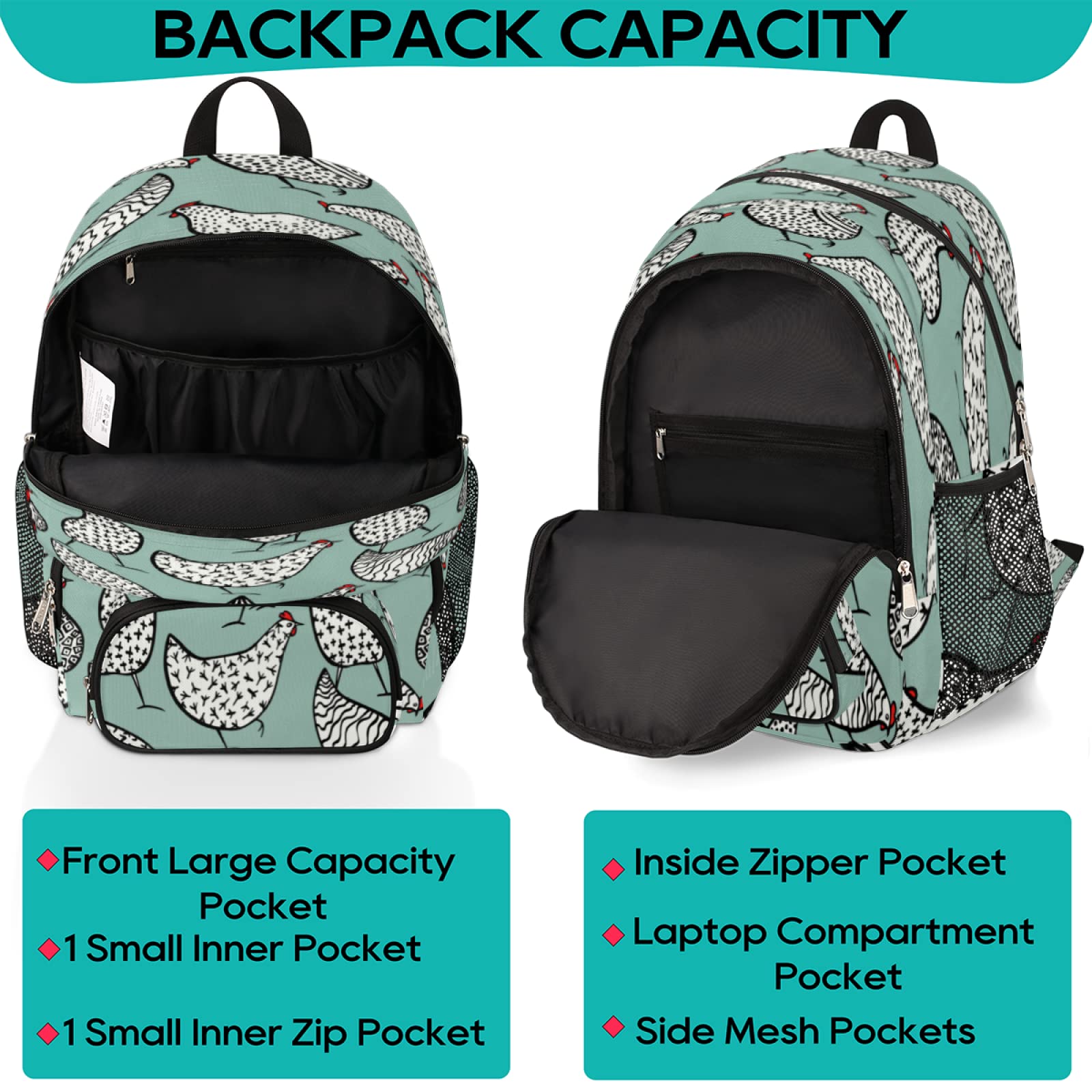 TropicalLife Abstract Chicken School Backpack for Men Women, Laptop Backpack Bookbag for Students College Business Travel with Chest Strap 16.7 Inch