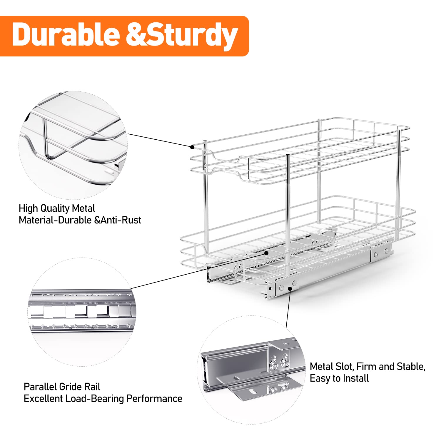 Blemoacha Pull Out Cabinet Organizer 21" D x 11" W,2 Tier Under Sink Organizers and Storage,Bathroom Organization Undersink Drawers Slide Out, Kitchen Sink Chrome Shelf Sliding Cabinet Basket