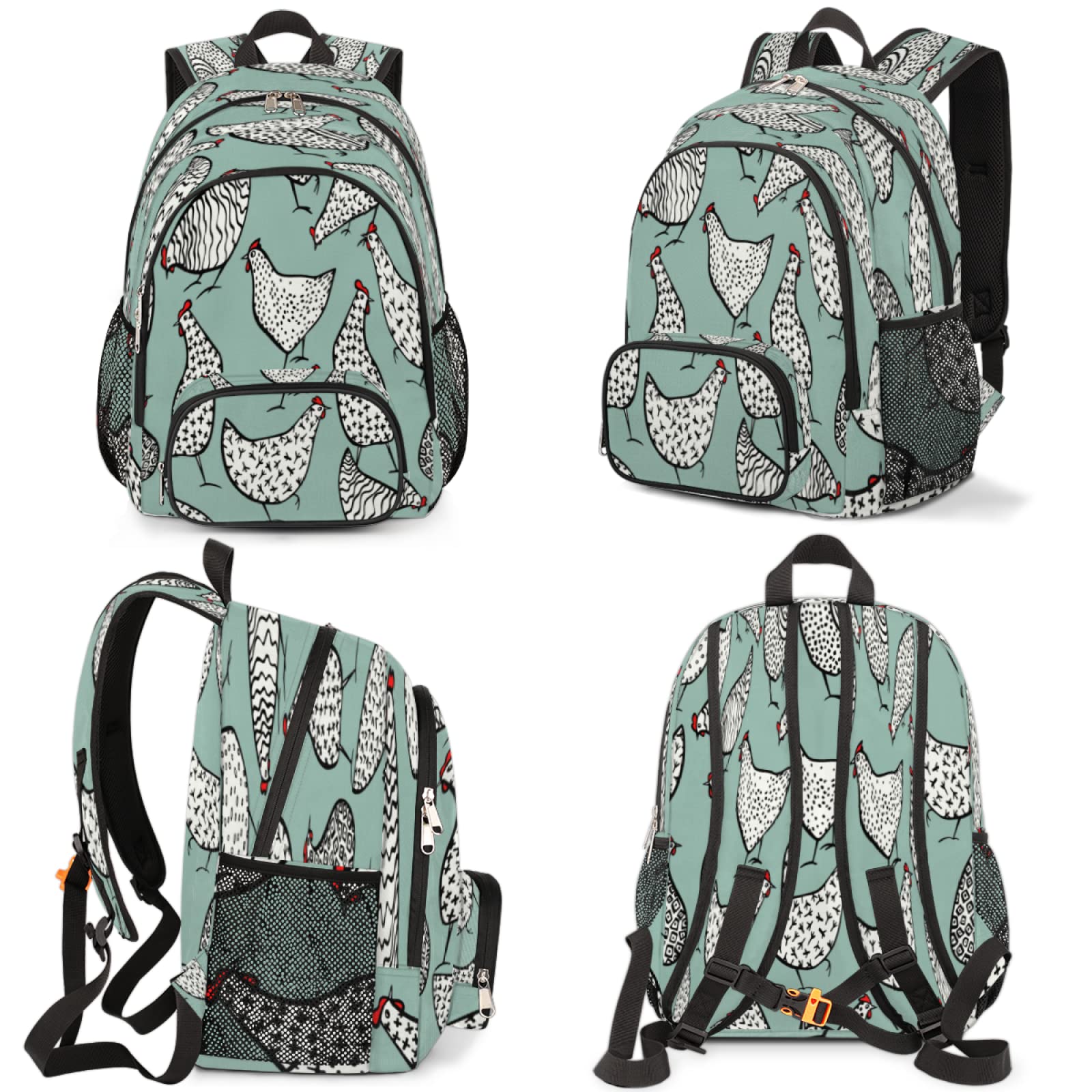 TropicalLife Abstract Chicken School Backpack for Men Women, Laptop Backpack Bookbag for Students College Business Travel with Chest Strap 16.7 Inch
