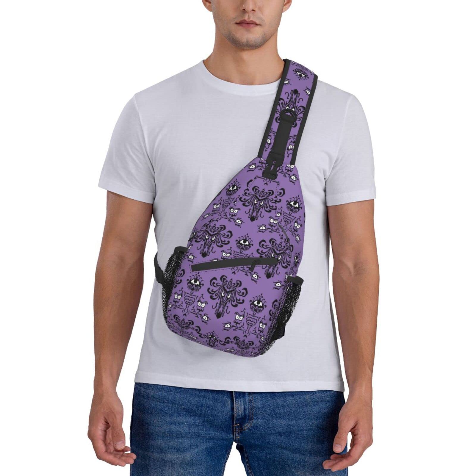 Haunted Mansion Sling Bag Crossbody Travel Hiking Chest Backpack One Shoulder Daypack for Women Men Unisex Cycling Gym
