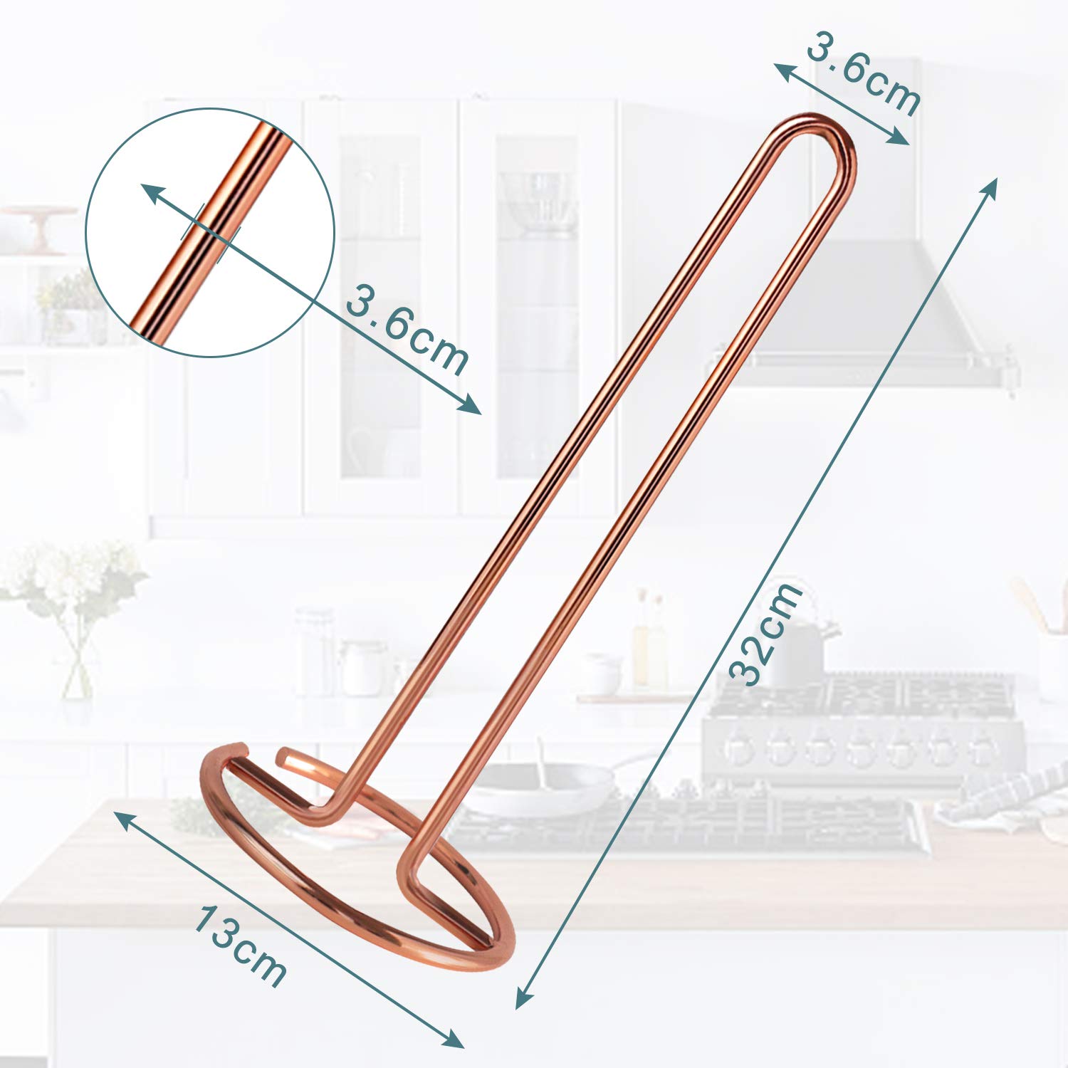 Paper Towel Holder Akamino Standing Paper Towel Roll Rack with Weighted Base for Kitchen Countertop Dining Room Table, Rose Gold