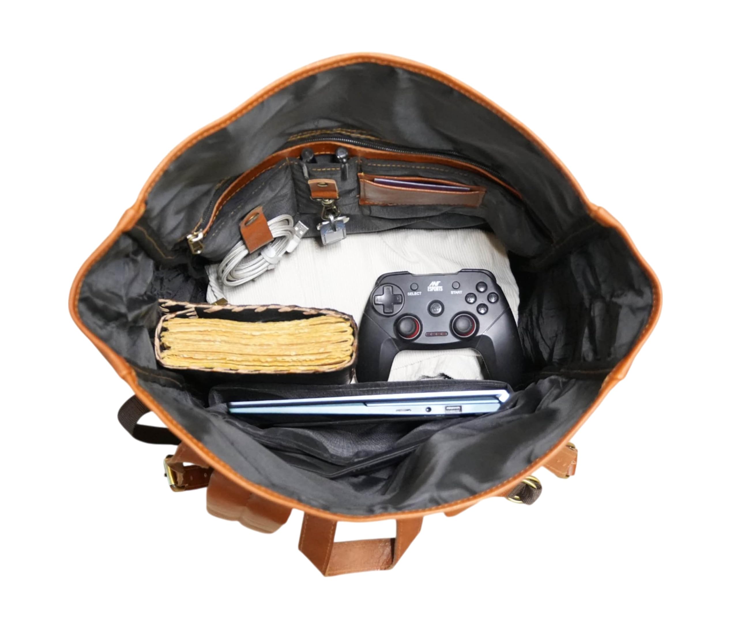jaald 23" Brown Leather Backpack Vintage Rucksack Laptop Bag Water Resistant Roll Top College Bookbag Comfortable Lightweight Travel Hiking/picnic For Men