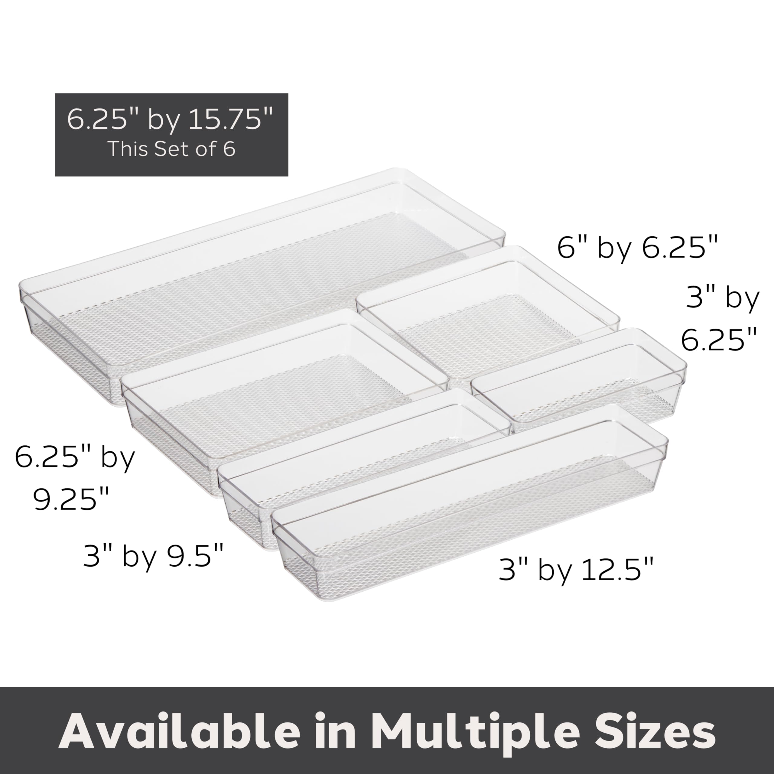 Oggi Clear Drawer Organizer - 6" X 15" (Set of 6) - Ideal for Organizing Kitchen Drawers, Office, Desk, Silverware, Kitchen Utensils, Cosmetics and Bathrooms