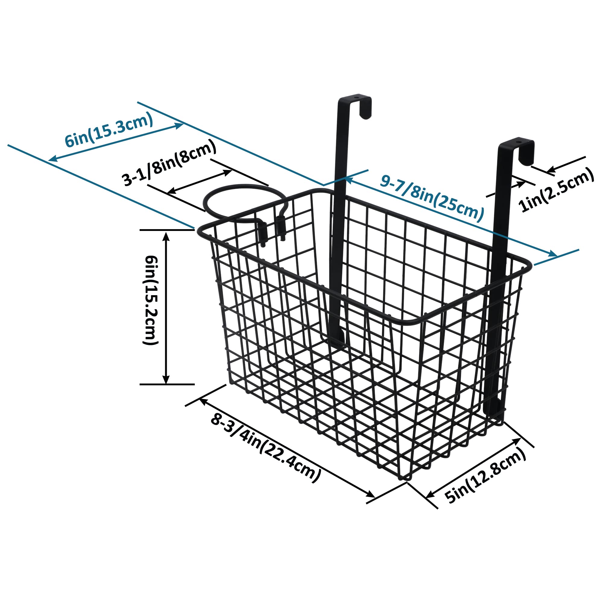 Metal Wire Bathroom Holder for Body Care, Over Cabinet Storage Basket for Hair Care, Styling Tool, Kitchen Organization for Bakeware, Cookbook, Cleaning Supplies, Black