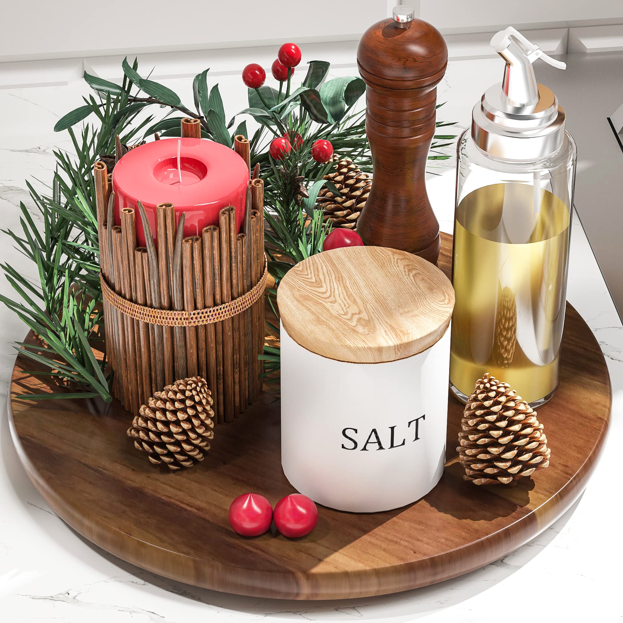 Lazy Susan Turntable for Cabinet - 9.85" Acacia Wood Lazy Susan Organizer for Kitchen Countertop Pantry Coffee Table, Vanity Tray for Perfume Dresser Tops Bathroom Counter Home Decoration