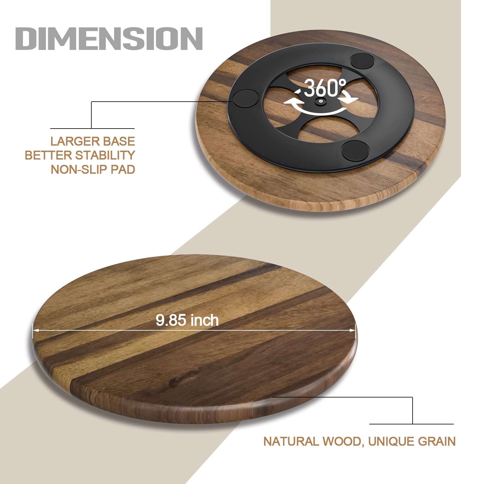 Lazy Susan Turntable for Cabinet - 9.85" Acacia Wood Lazy Susan Organizer for Kitchen Countertop Pantry Coffee Table, Vanity Tray for Perfume Dresser Tops Bathroom Counter Home Decoration