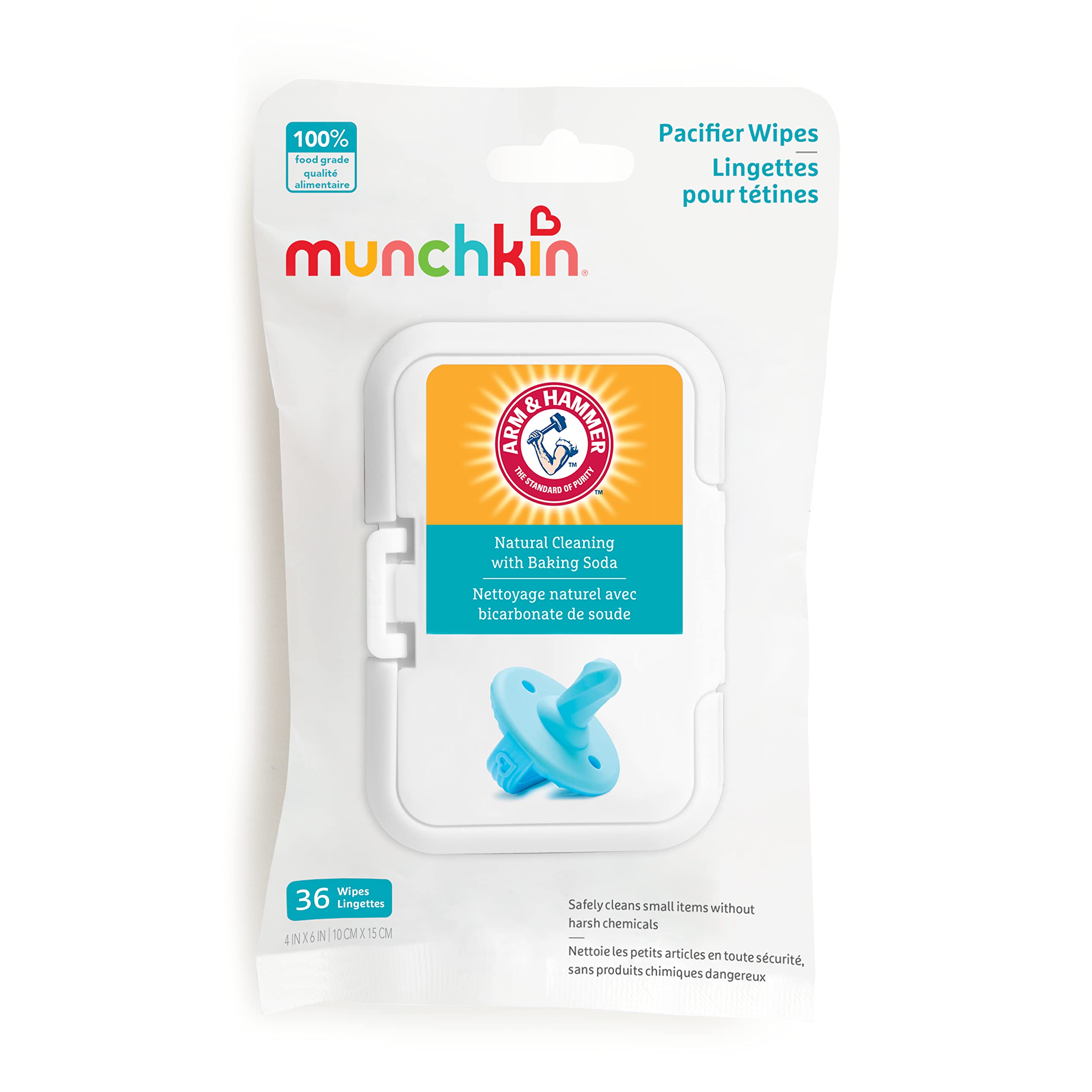 Munchkin Arm & Hammer Pacifier Wipes - Safely Cleans Baby and Toddler Essentials, 1 Pack, 36 Wipes