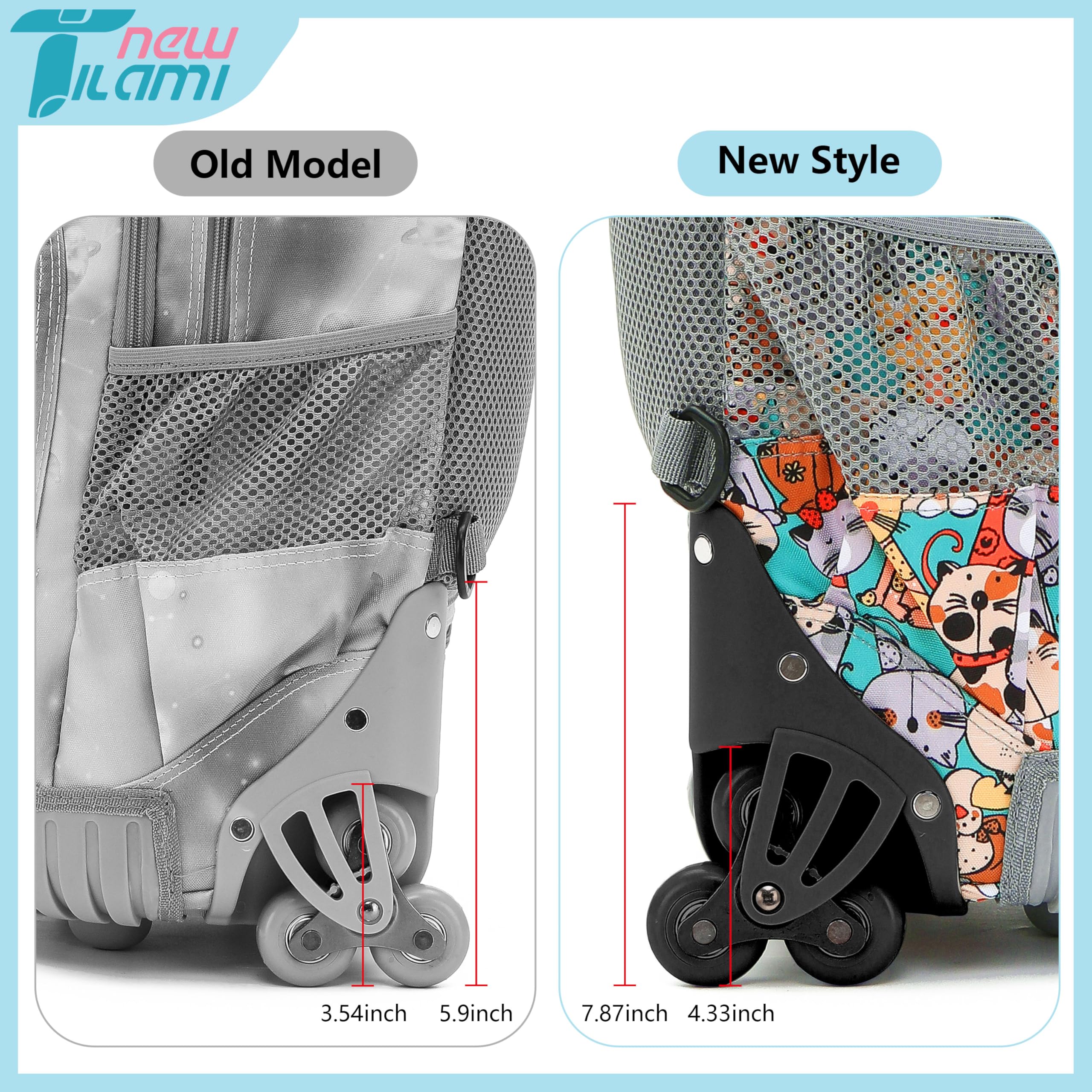 NEW TILAMI Rolling Backpack with Wheels for Boys School Adjustable Laptop Backpack with Wheels for Girls to School Travel Camping Boys Rolling Backpack Cute Cats 18 Inches