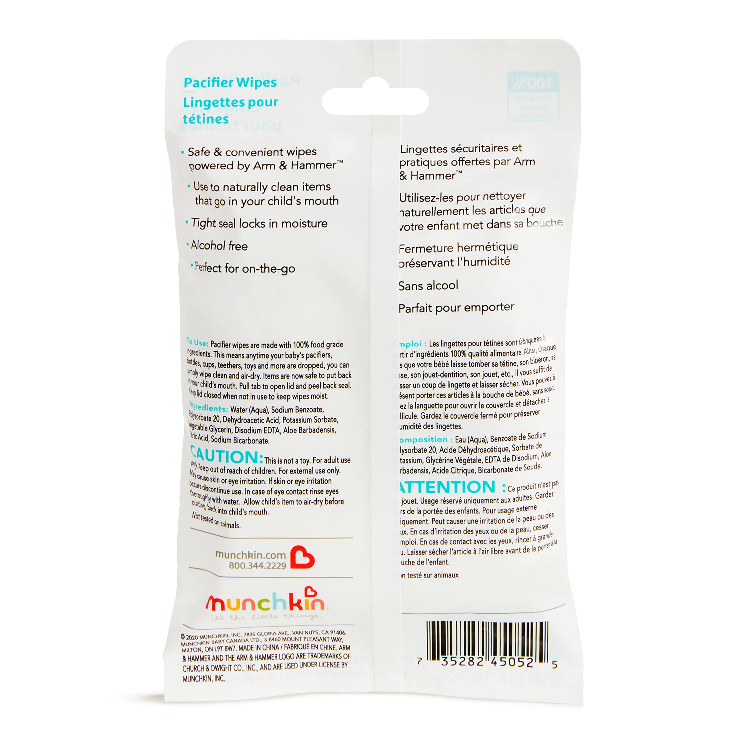 Munchkin Arm & Hammer Pacifier Wipes - Safely Cleans Baby and Toddler Essentials, 1 Pack, 36 Wipes
