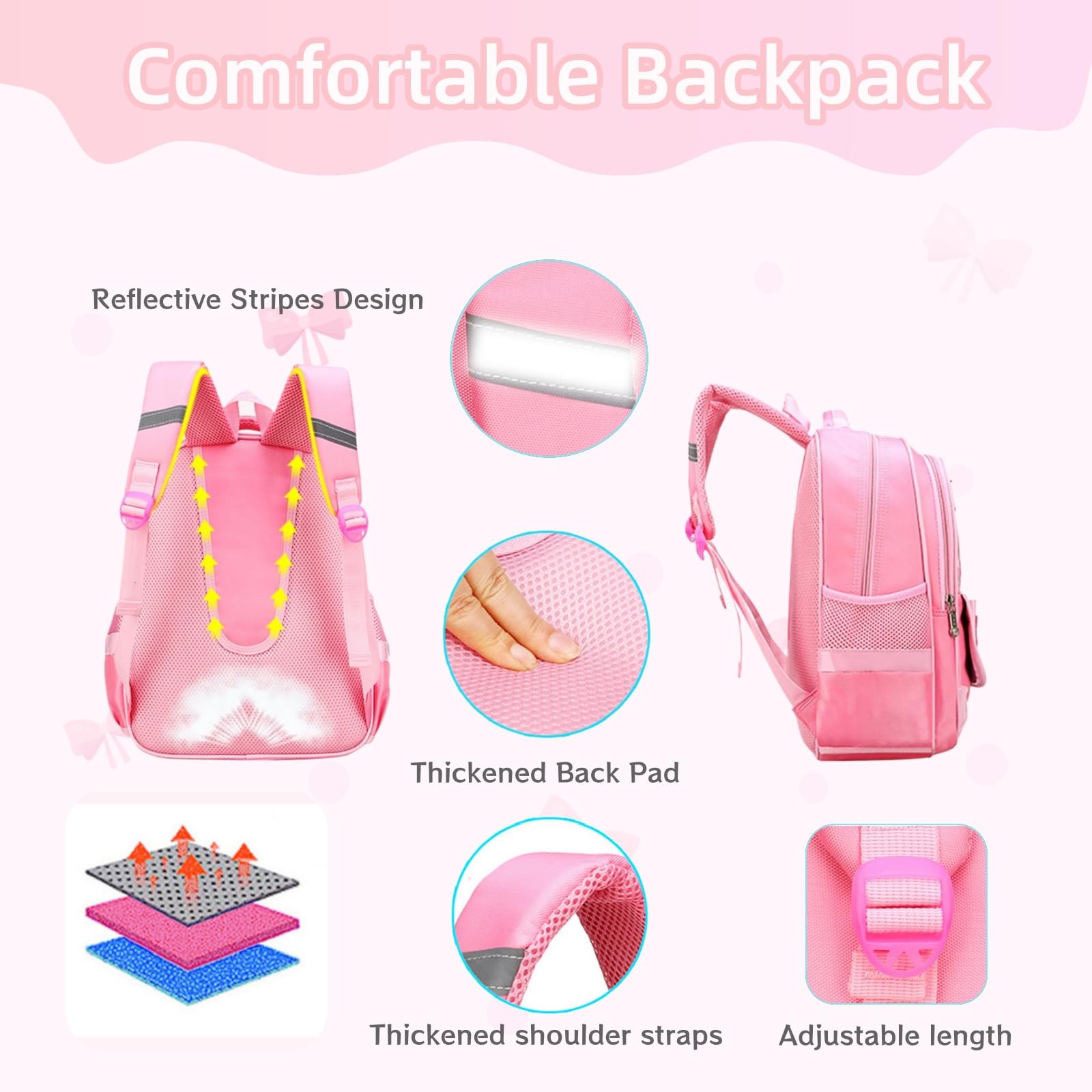 LANSHIYA 2Pcs Princess Bow Girls Backpack 2-Piece Elementary School Bag Kids School Travel Bag Set