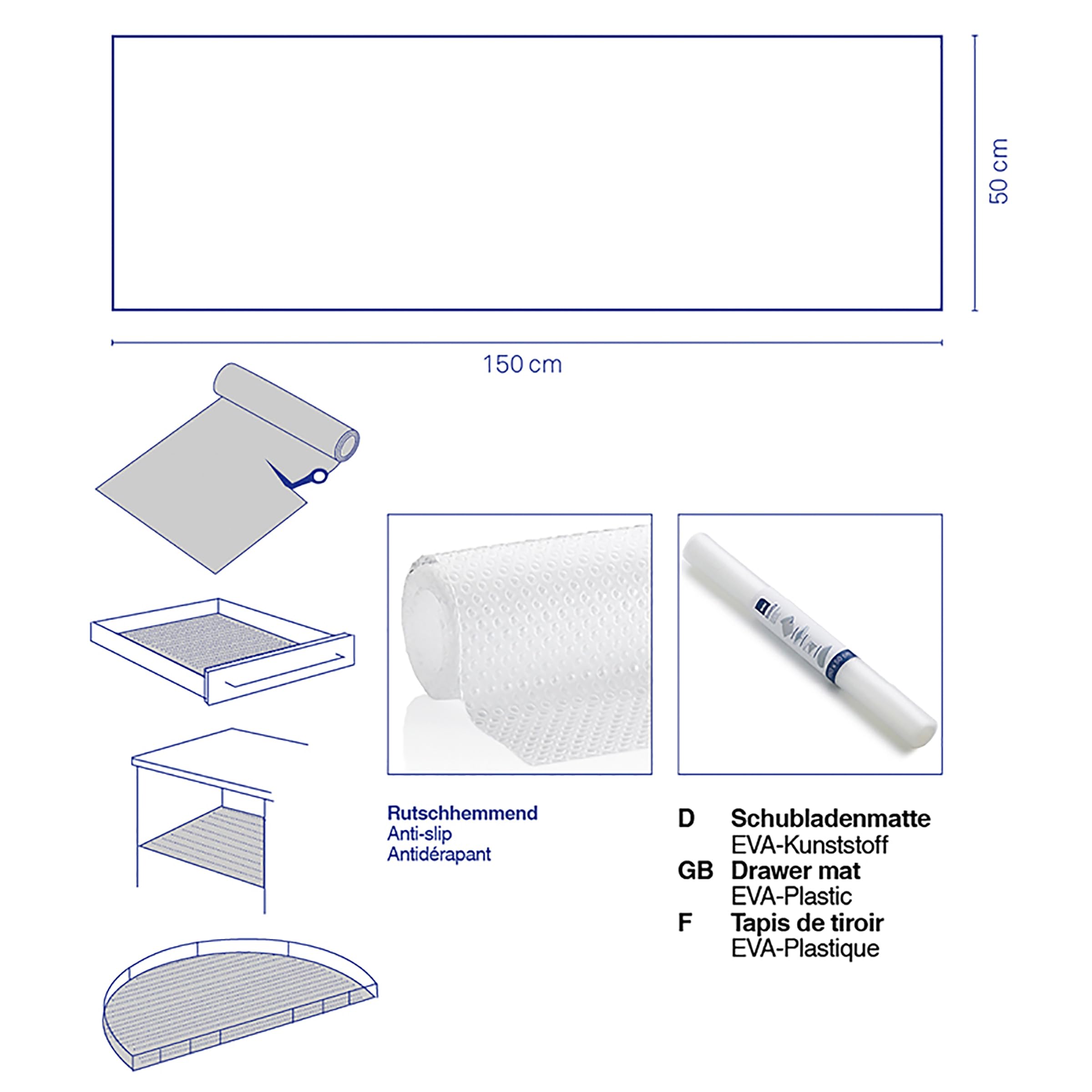 Kela Drawer Liners for Drawers, Shelves, or Cabinets, Transparent Plastic, Cut to Size, 59 in. x 19.7 in, Set of 4, Reduces Slips, Protects Againsts Scratches
